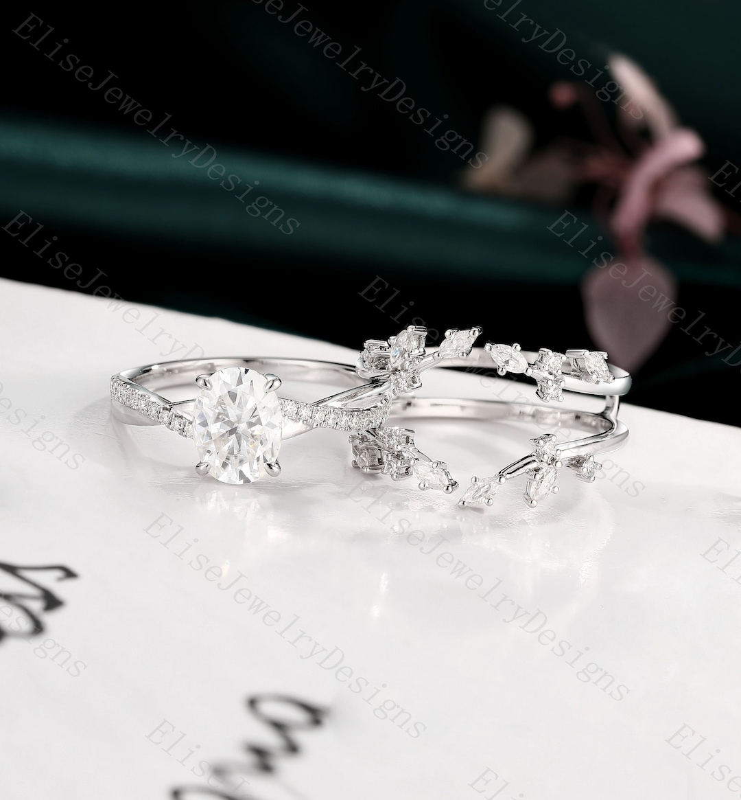 Moissanite Engagement Ring Set | Moissanite Leaf Ring | Twisted ...