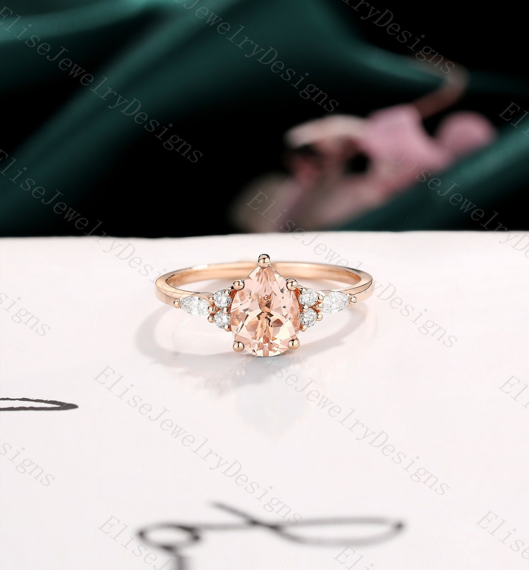 Pear Morganite Engagement Ring - Morganite Cluster Ring - Champagne ...