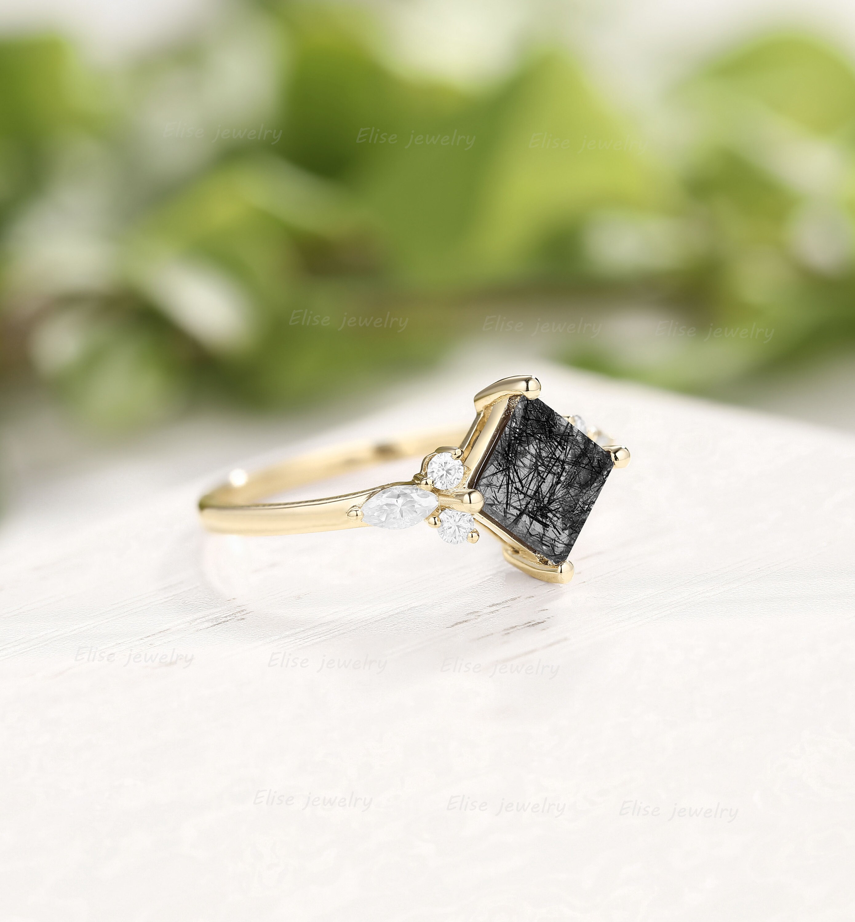 Black Rutilated Quartz Engagement Ring Rutilated Quartz - Etsy