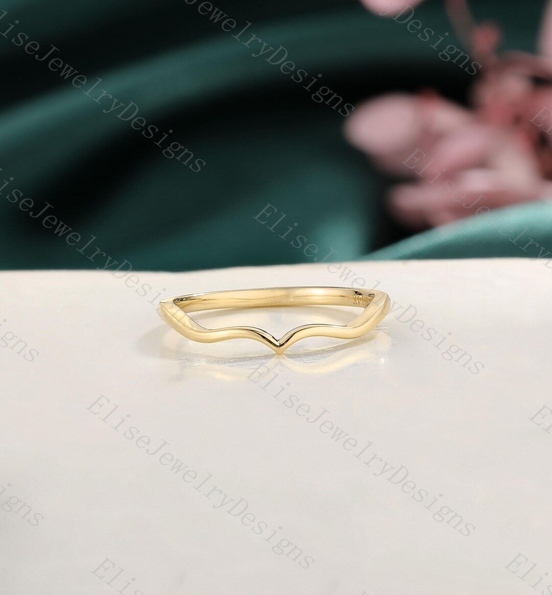 Simple Plain Wedding Band Wave Wedding Band 14K Yellow Gold Stacking ...
