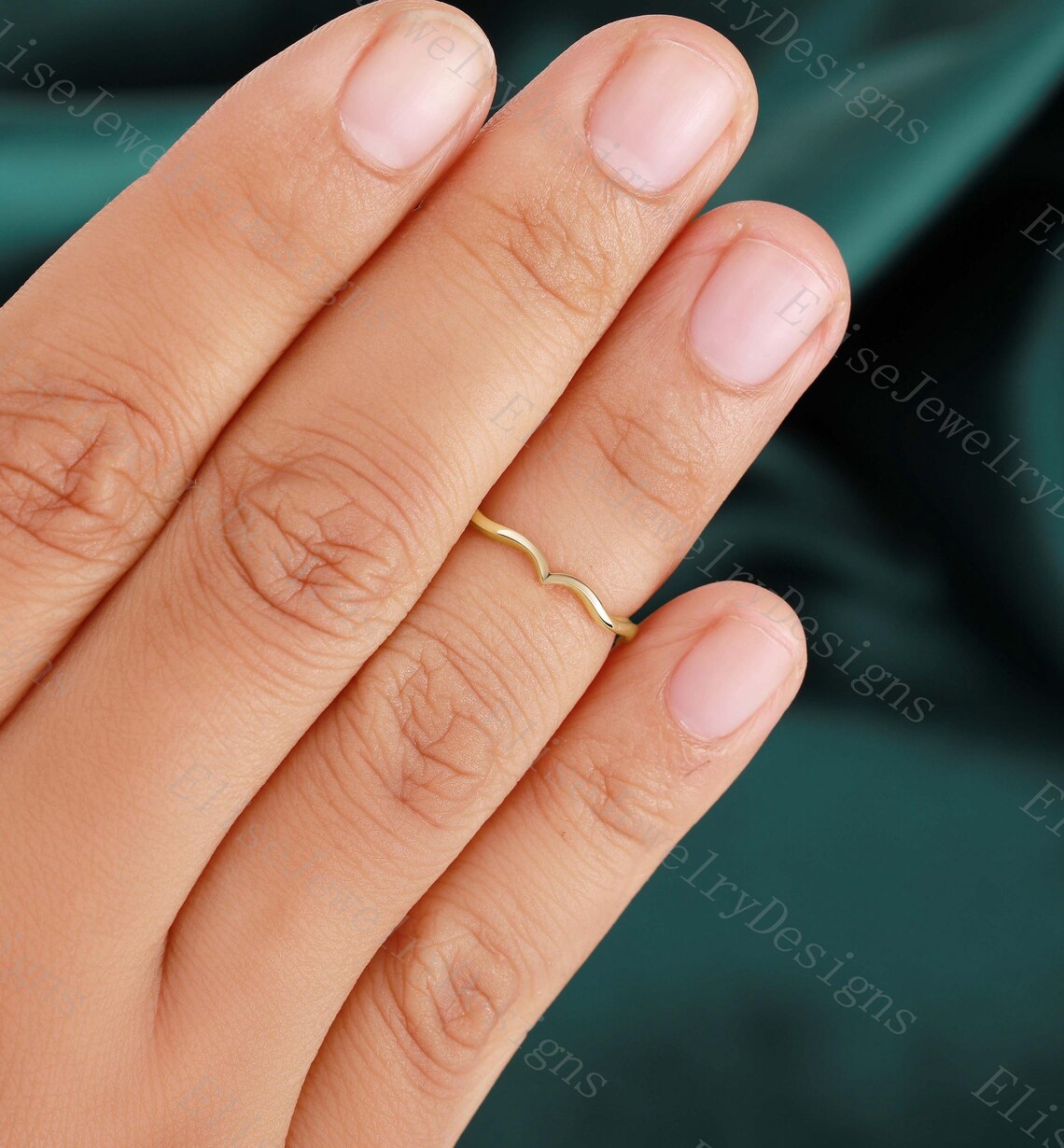 Simple Plain Wedding Band Wave Wedding Band 14K Yellow Gold Stacking ...