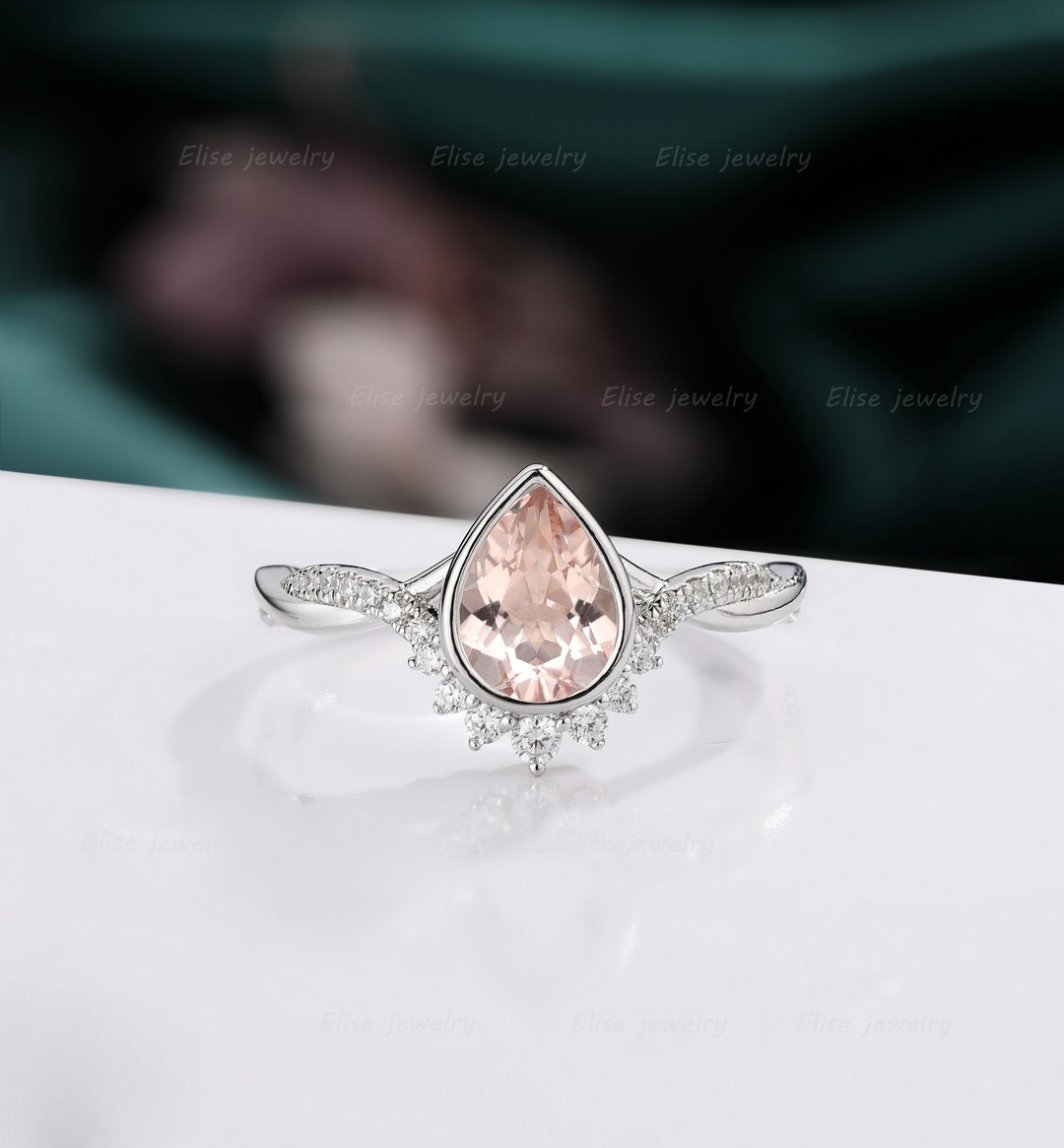 Einzigartiger Morganit Verlobungsring Pear Morganit Ring Sonnenburst ...