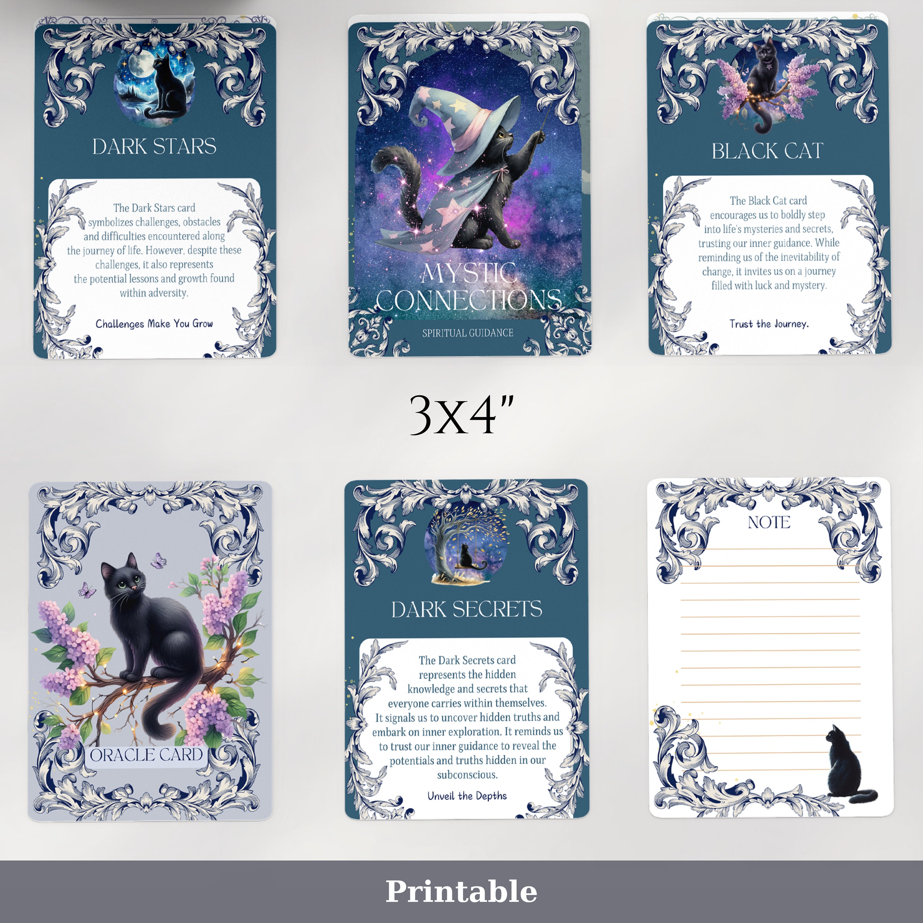 Black Cat Oracle Cards Printable Notes Witch Cat Meditation Magical ...