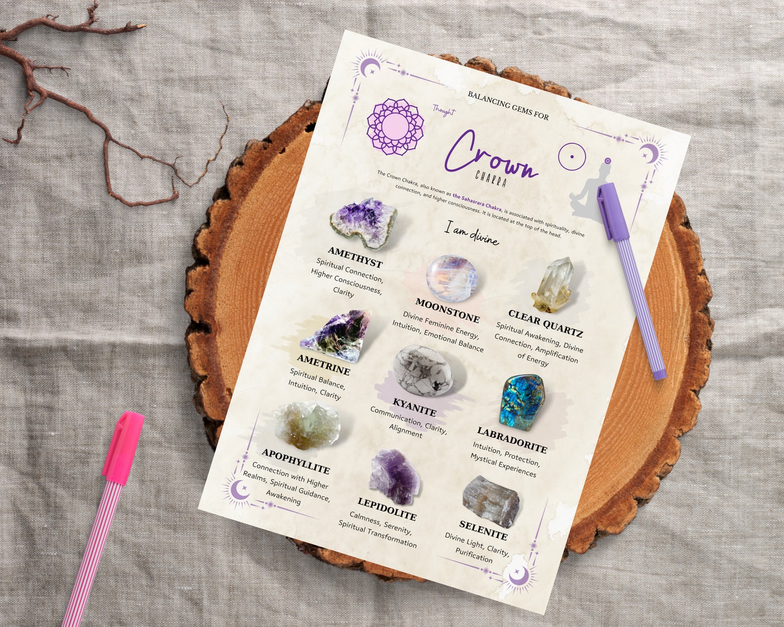 7 Chakra Gemstones Guide Sheets: Printable Book of Shadows (digital ...