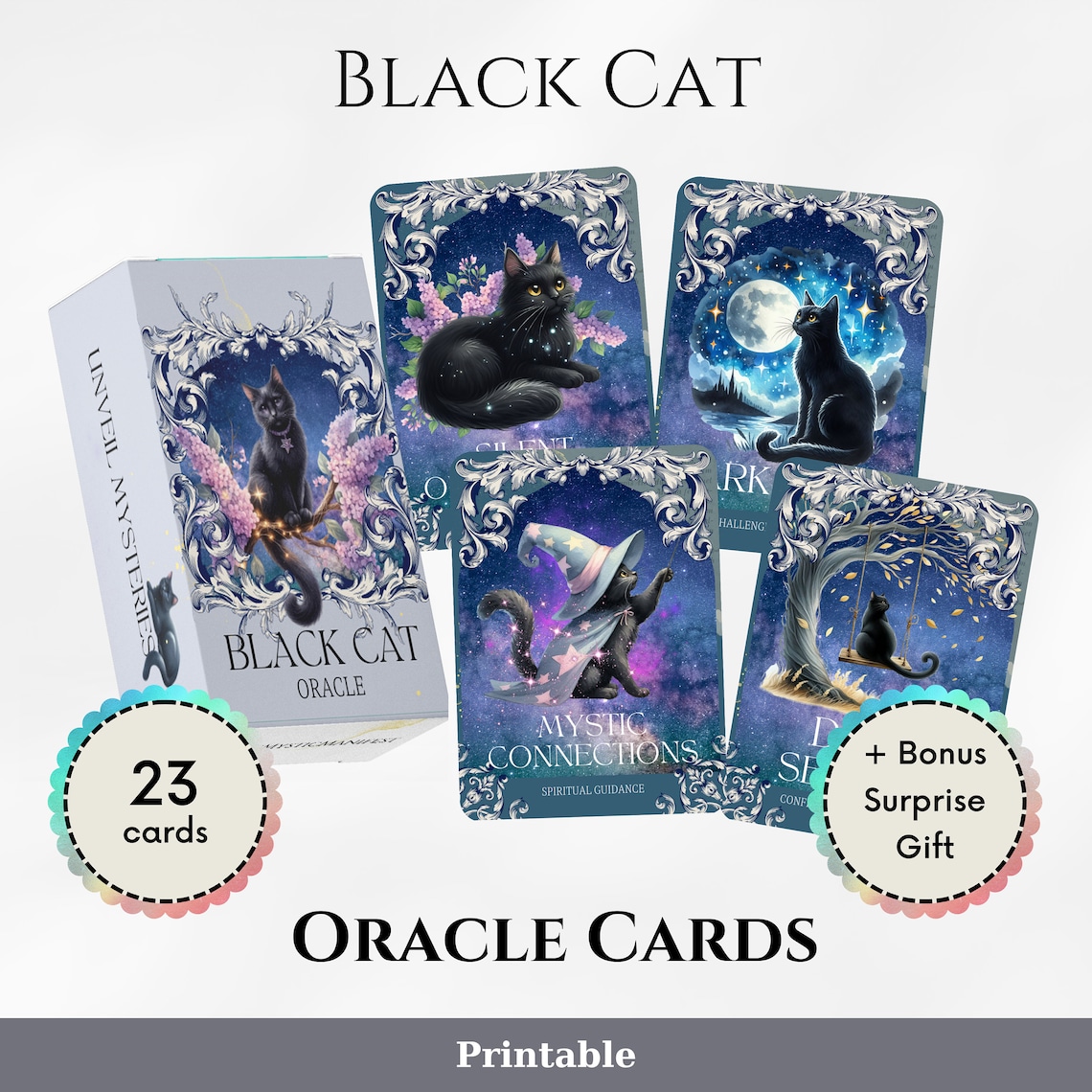 Black Cat Oracle Cards: Mystic Witch Cat Divination (printable) - Etsy