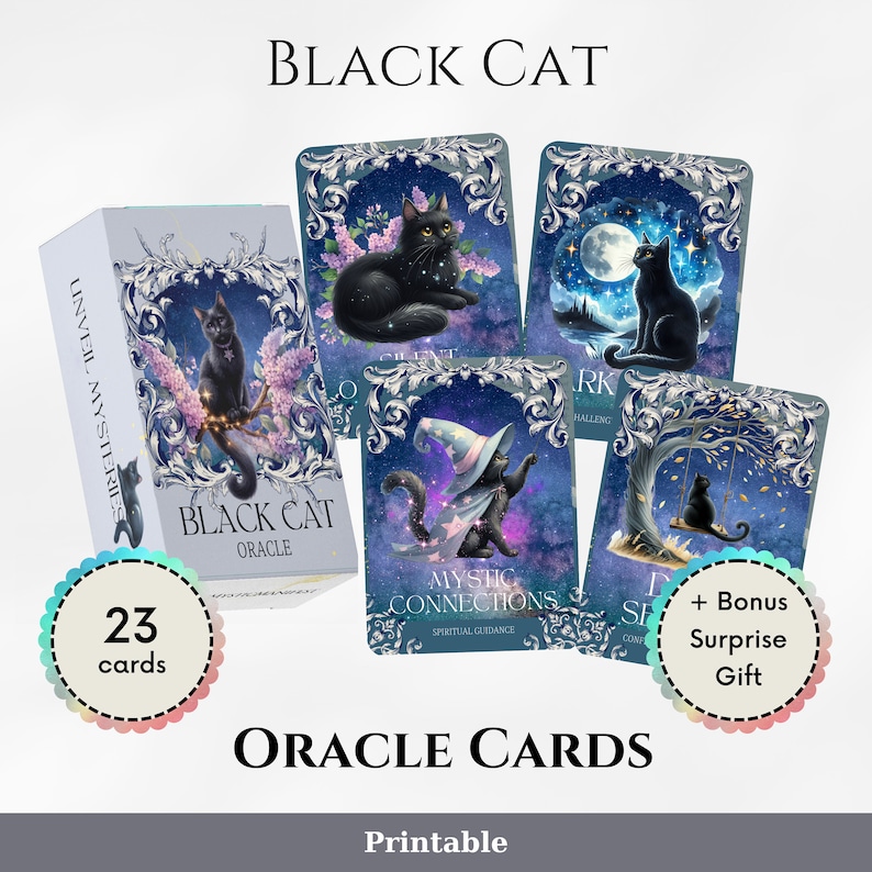Black Cat Oracle Cards Printable Notes Witch Cat Meditation Magical ...