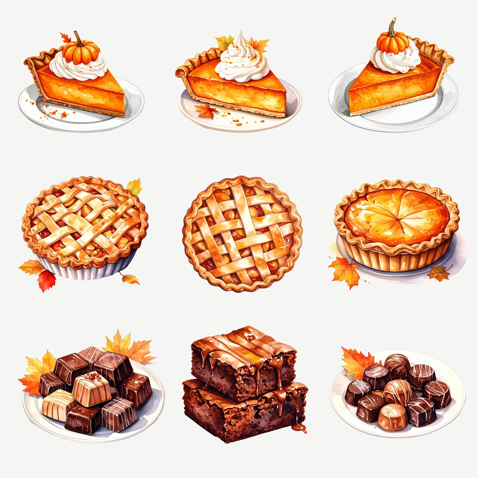 Watercolor Cozy Autumn Treats Clipart: 25 Fall Desserts & Pastries PNG ...