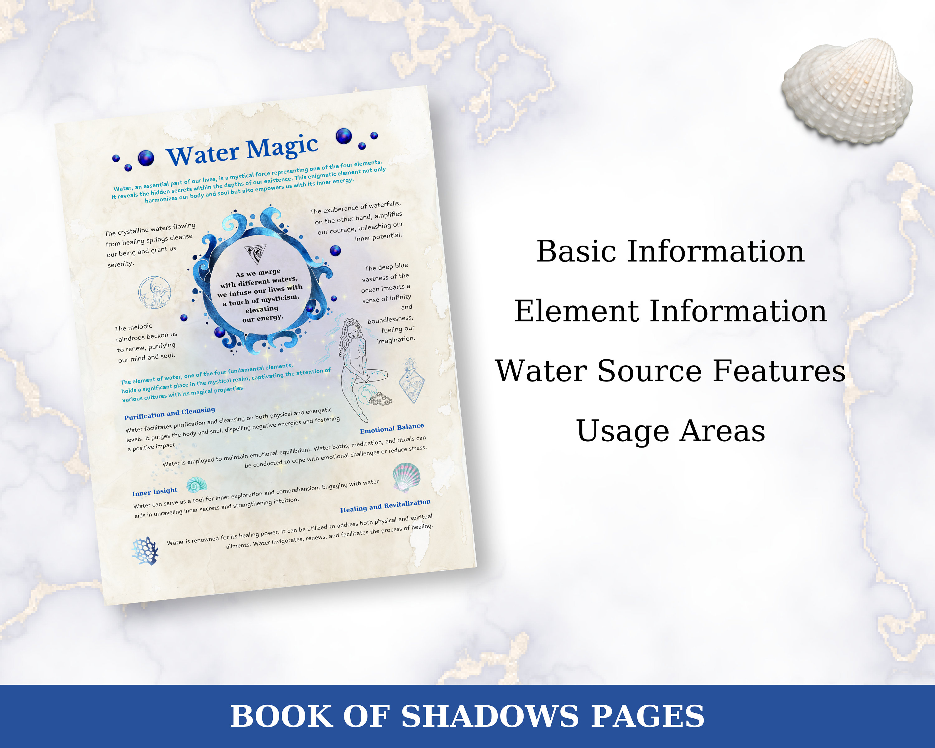 Water Magic Grimoire Pages - Wiccan Printable Book of Shadows - Water ...