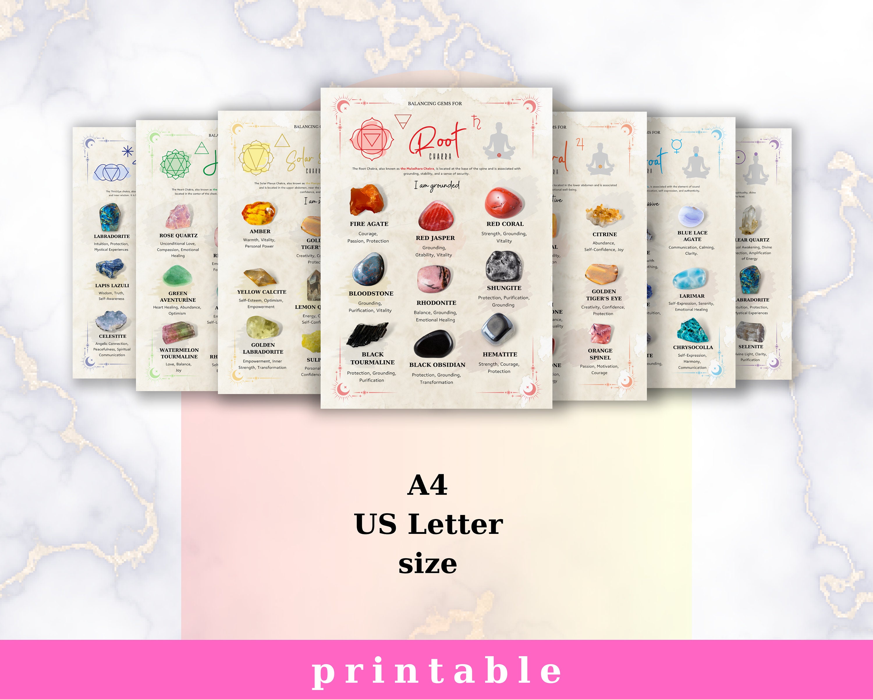 7 Chakra Gemstones Guide Sheets: Printable Book of Shadows (digital ...