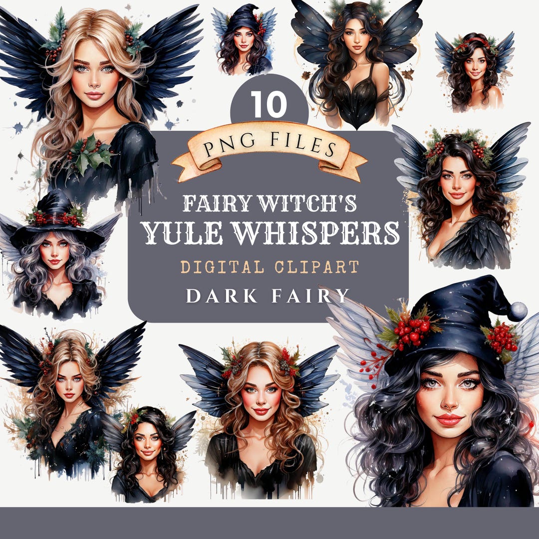 Watercolor Yule Dark Fairy Witch Clipart PNG, Wiccan Fantasy Fairy Tale ...
