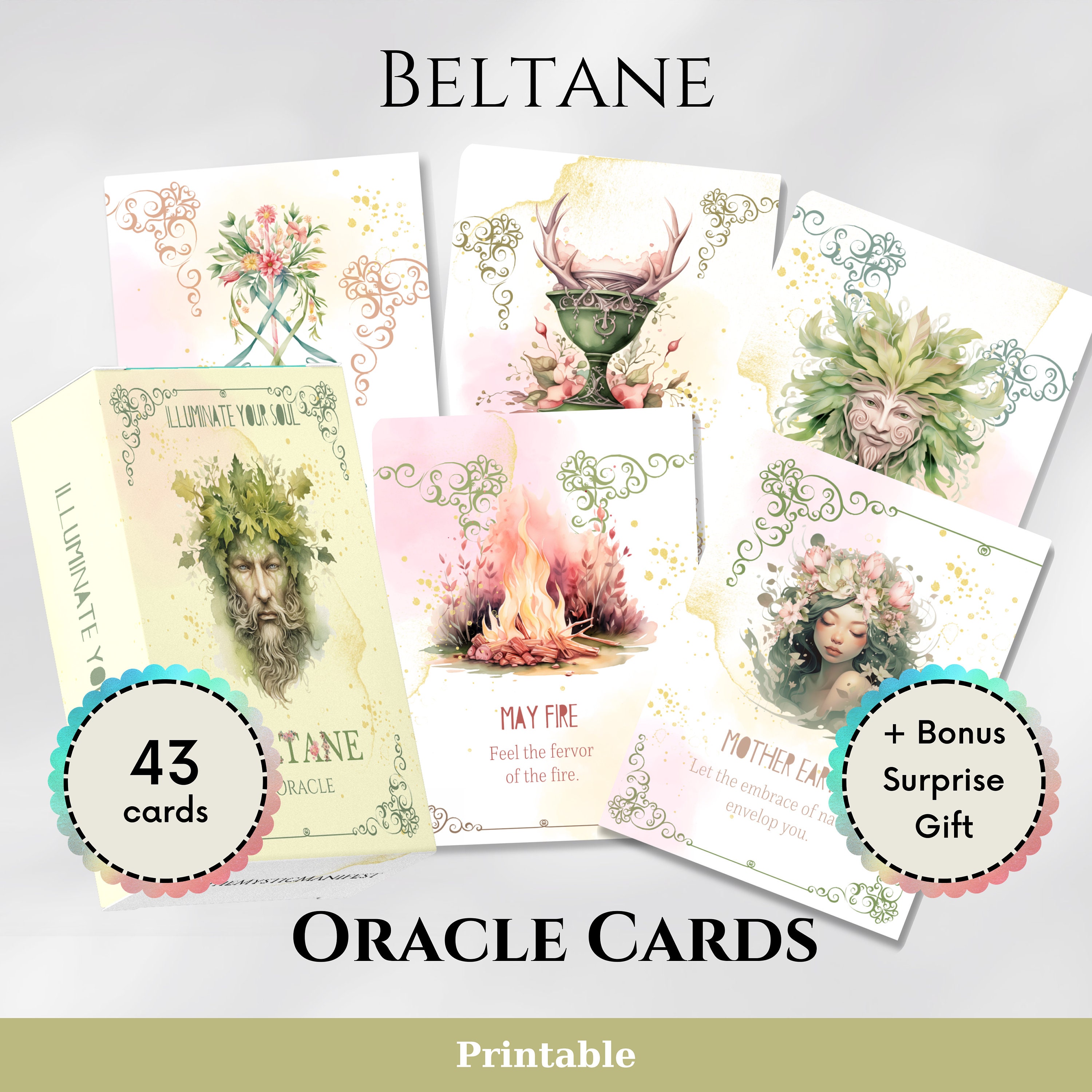Beltane Oracle Cards Printable Sabbat Notes Spring Meditation Seasons ...