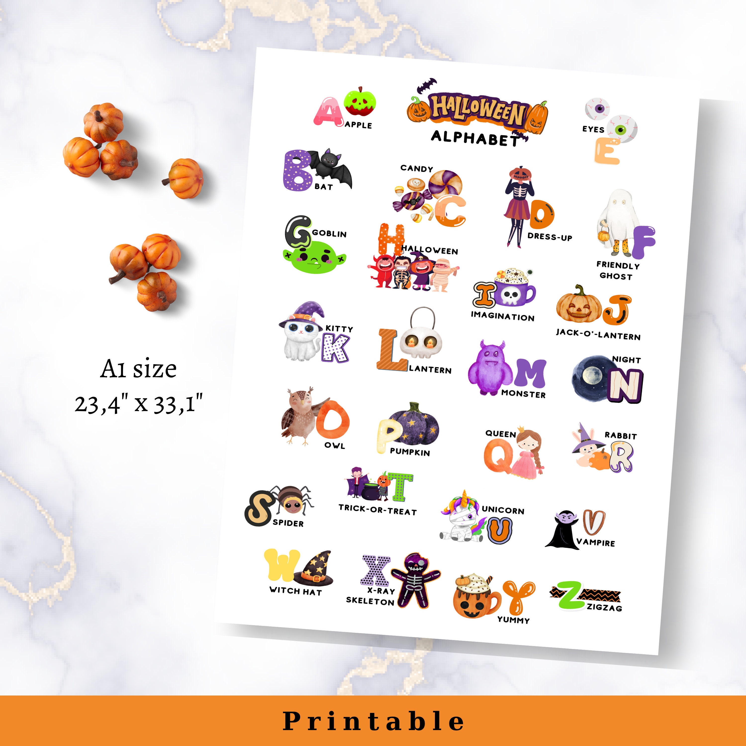 Halloween Alphabet Wall Art - Printable Poster Design - Fun ...