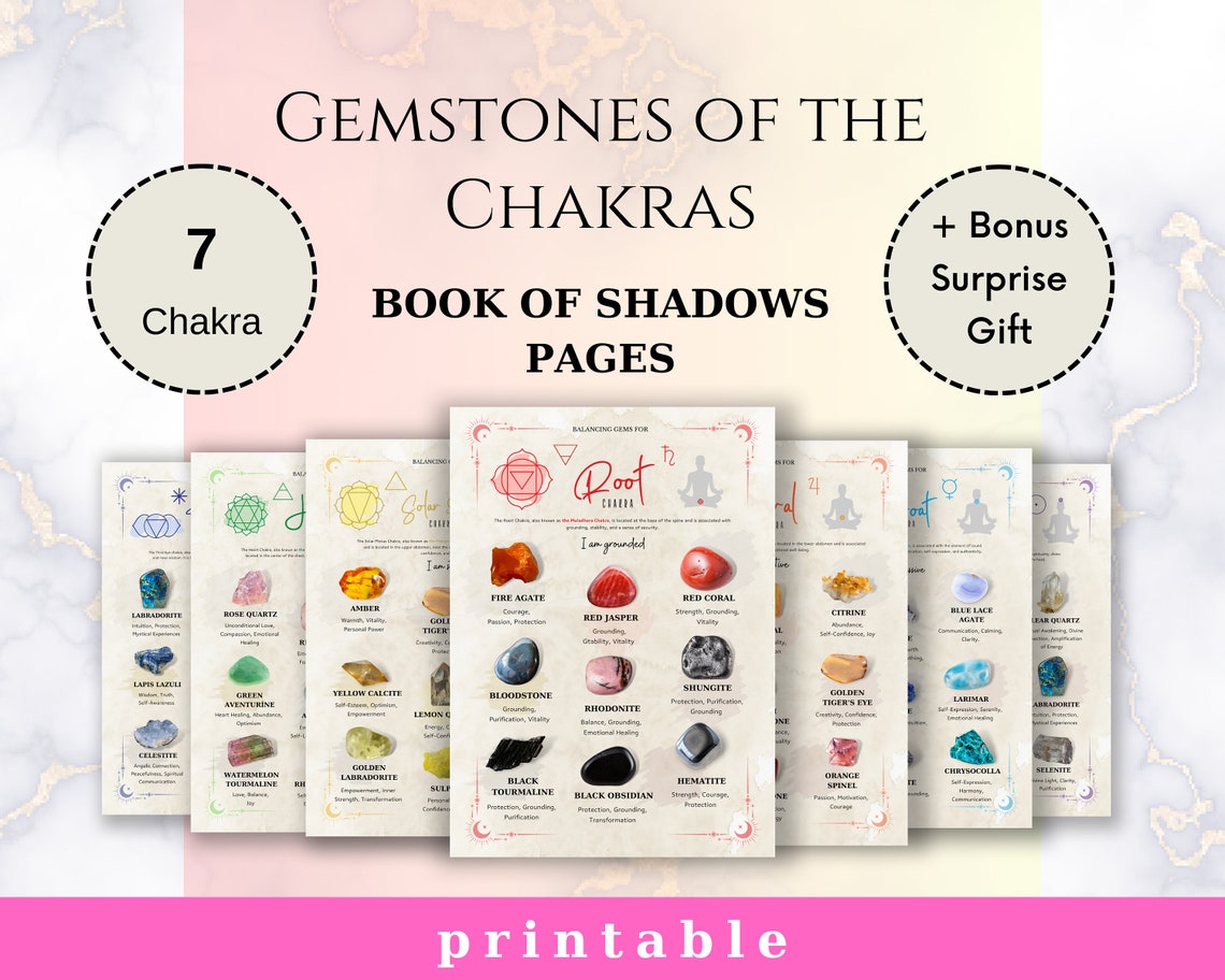 7 Chakra Gemstones Guide Sheets: Printable Book of Shadows (digital ...