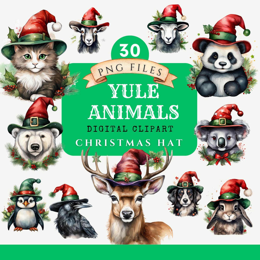 Watercolor Yule Animals Witch Clipart PNG New Year Spirit, Wiccan ...