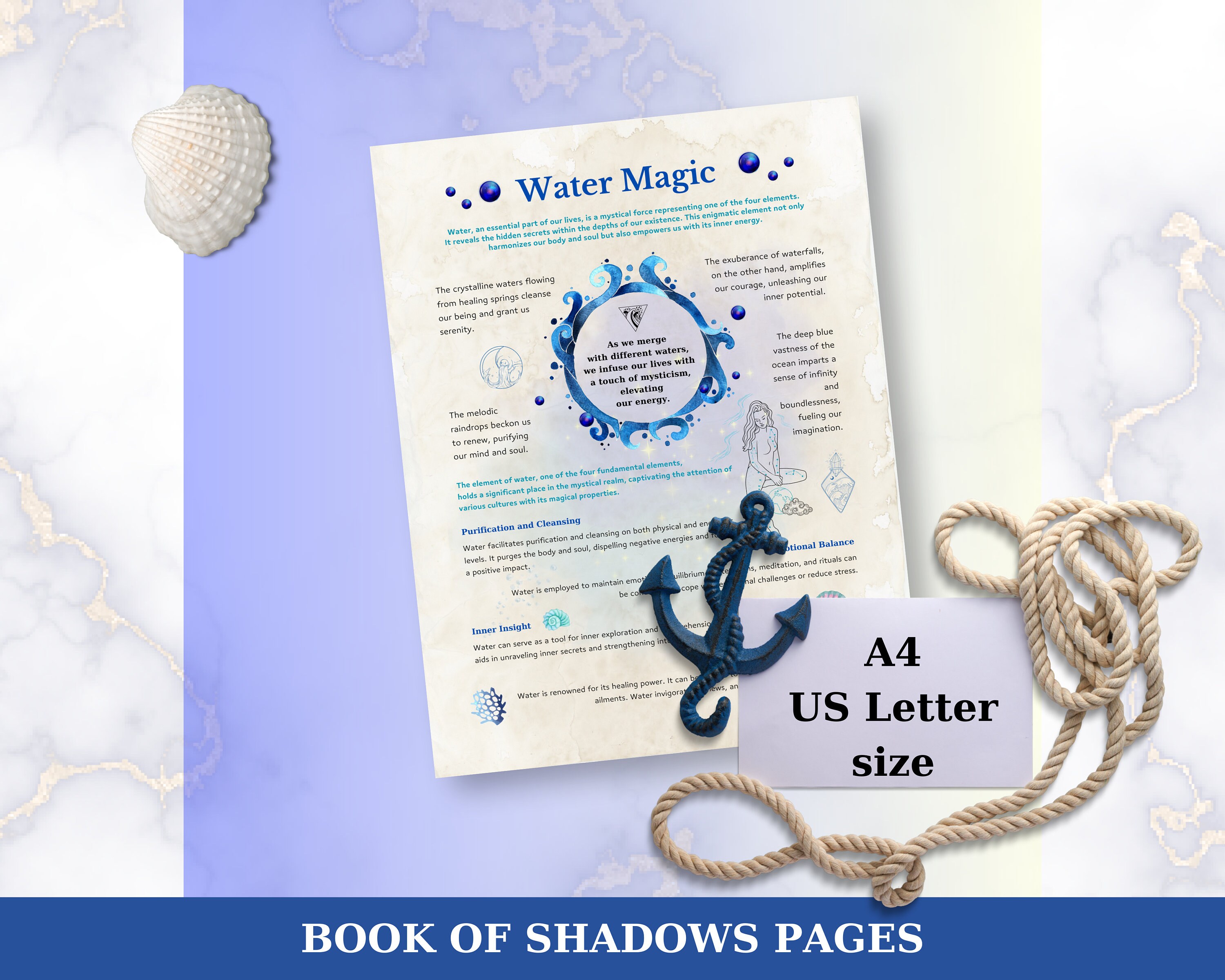 Water Magic Grimoire Pages - Wiccan Printable Book of Shadows - Water ...