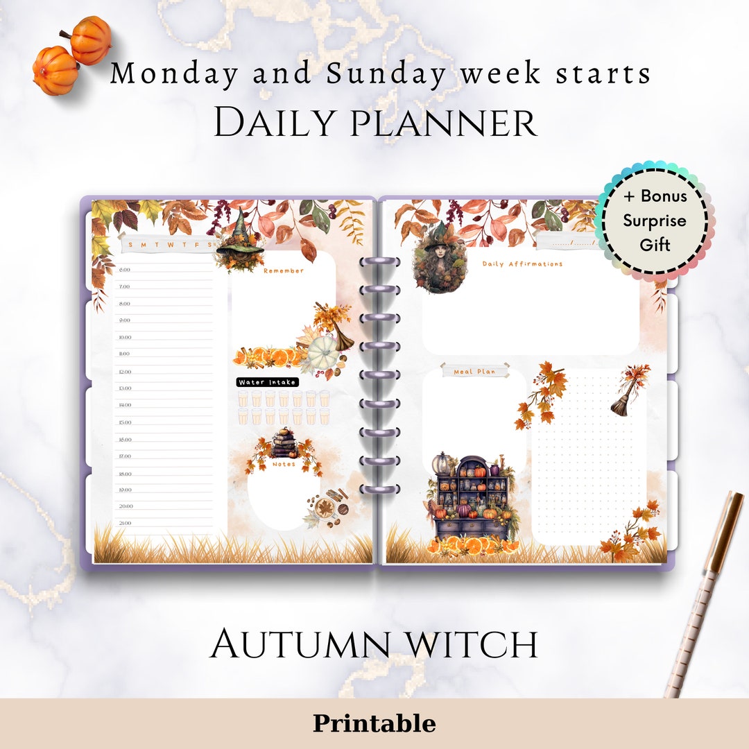Autumn Witch Daily Planner Printable: Happy Planner, Erin Condren (PDF ...