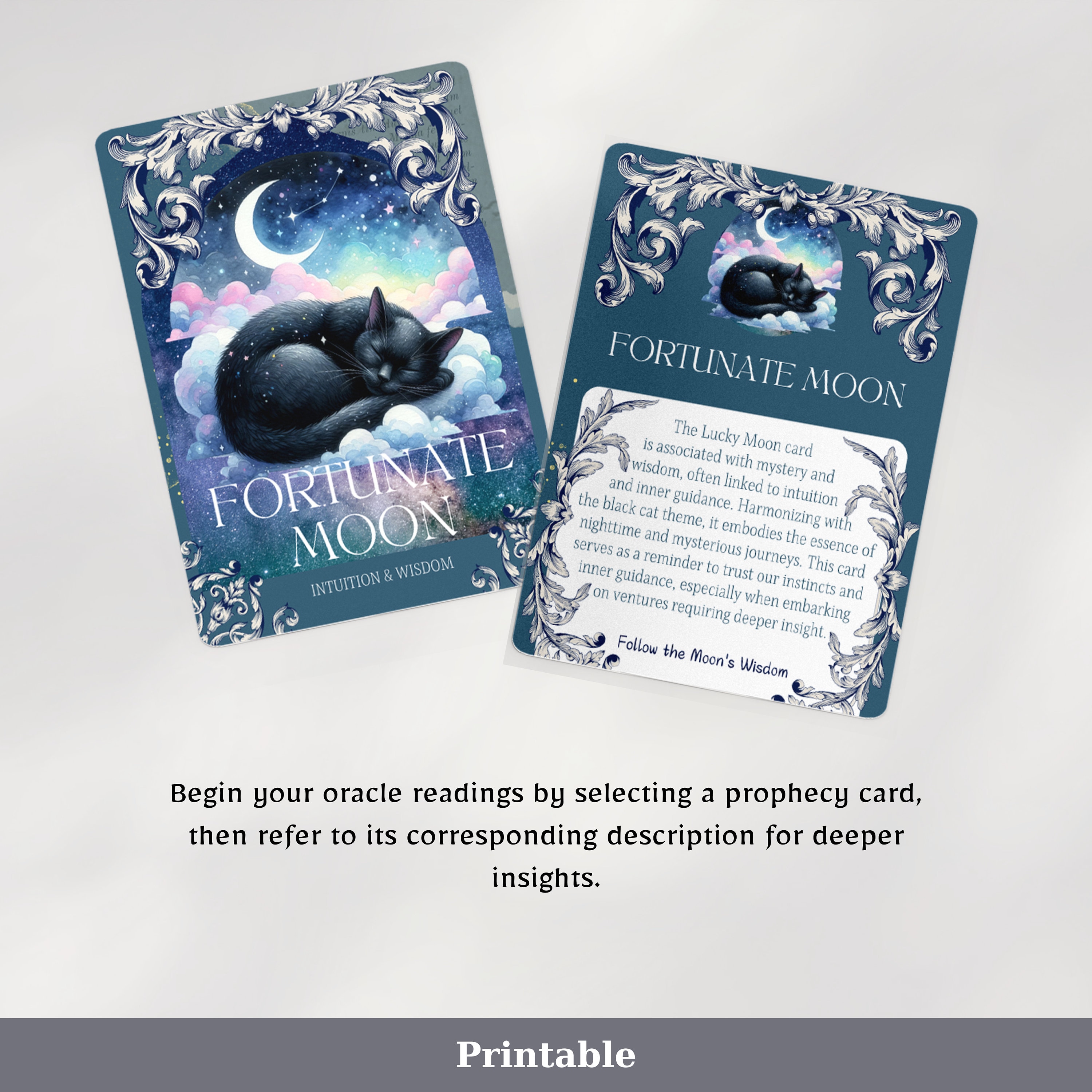 Black Cat Oracle Cards Printable Notes Witch Cat Meditation Magical ...
