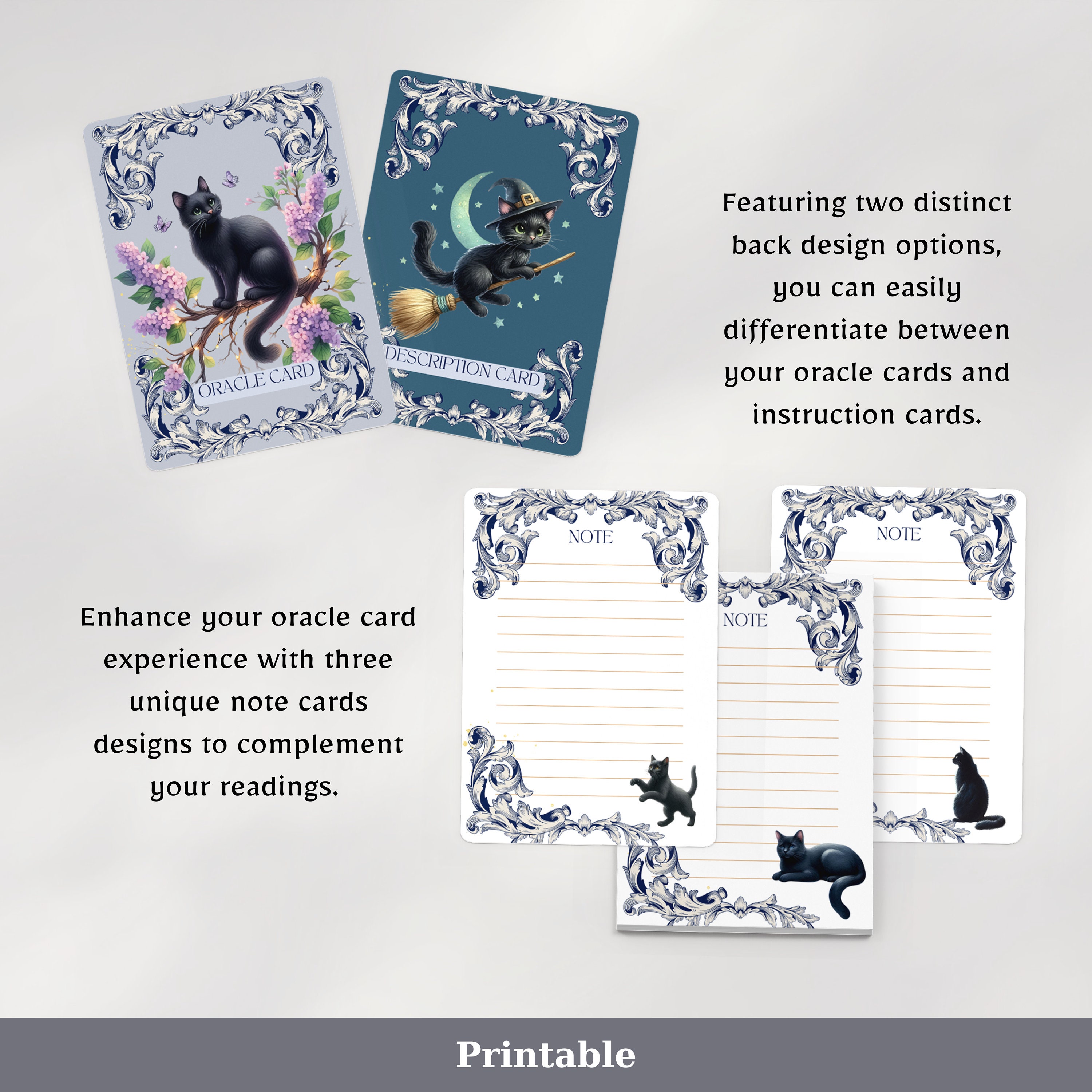 Black Cat Oracle Cards Printable Notes Witch Cat Meditation Magical ...
