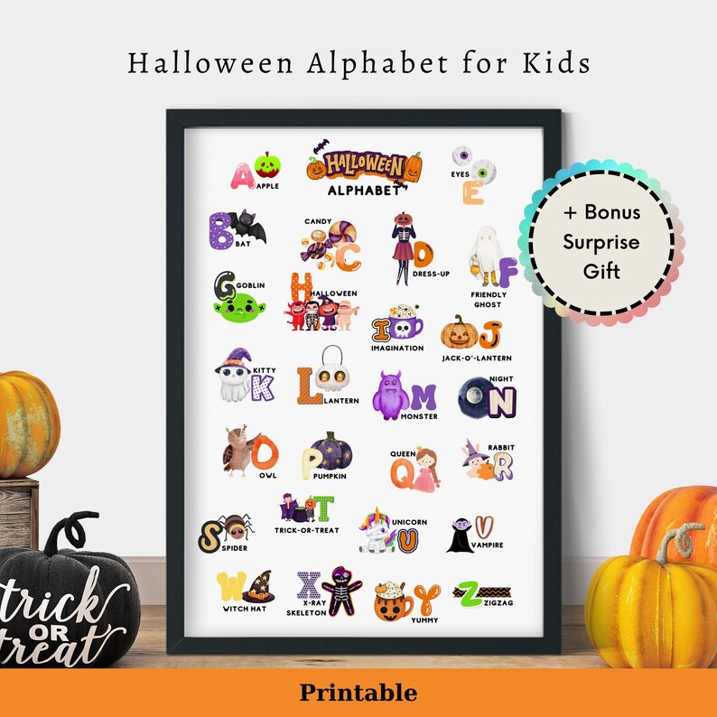 Halloween Alphabet Wall Art - Printable Poster Design - Fun ...