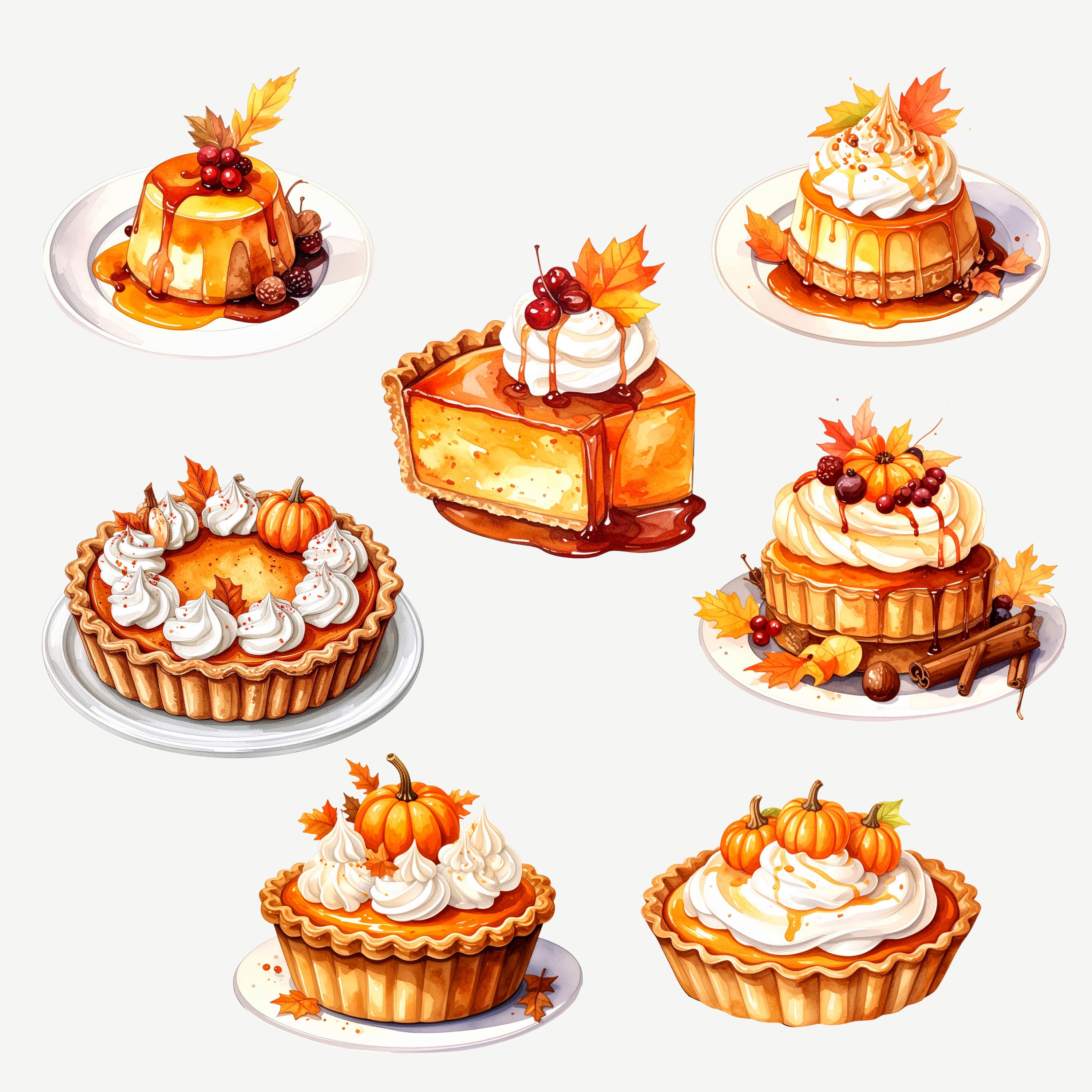 Watercolor Cozy Autumn Treats Clipart: 25 Fall Desserts & Pastries PNG ...
