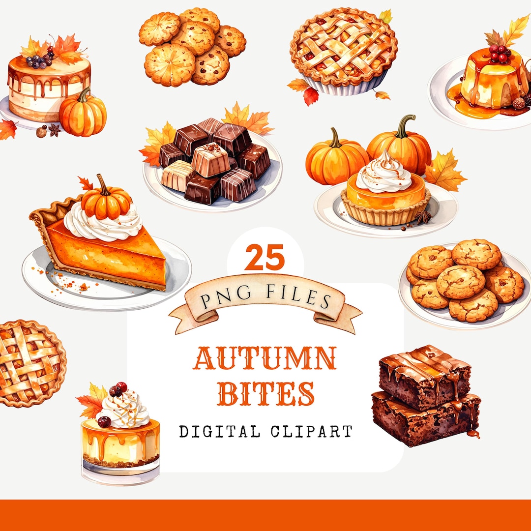 Watercolor Cozy Autumn Treats Clipart: 25 Fall Desserts & Pastries PNG ...