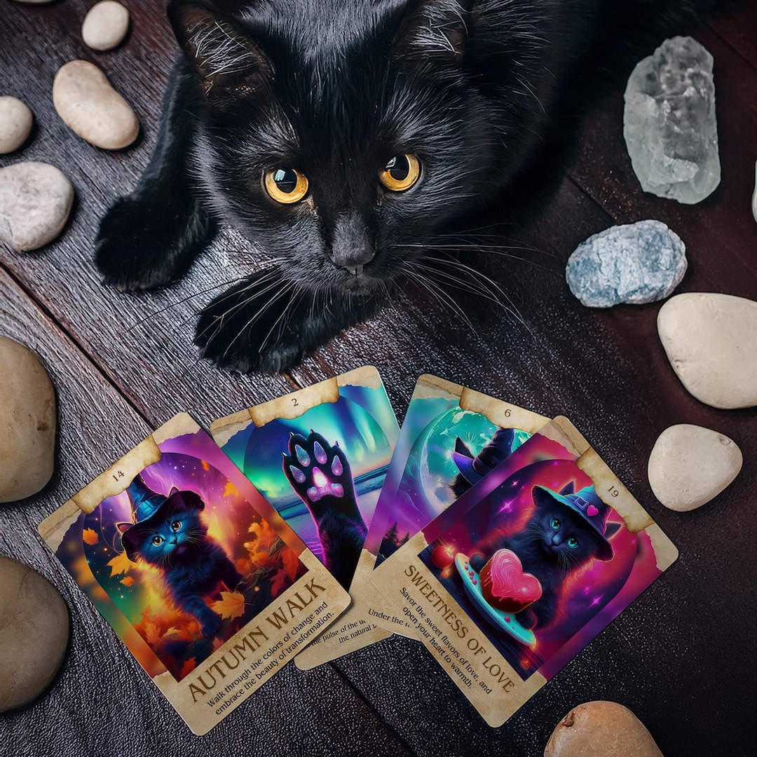 Black Cat Oracle Cards, Printable Witchy Divination Deck With Guide ...