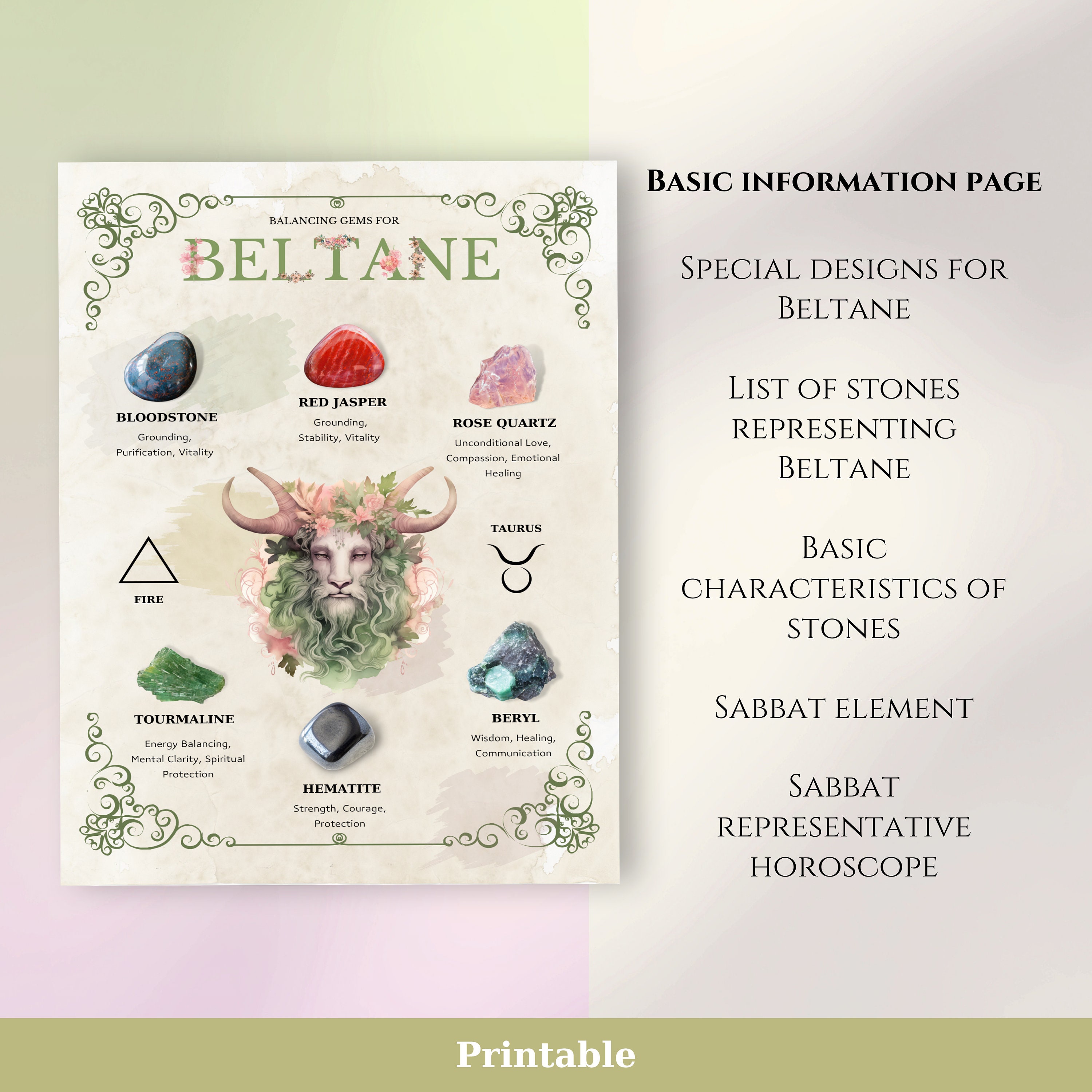 Gemstones of Beltane Crystal Information Printable Sabbat Notes Wicca ...