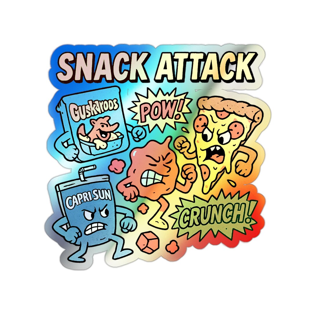 Snack Attack Holographic Die-cut Stickers, Colorful Decals for Kids ...