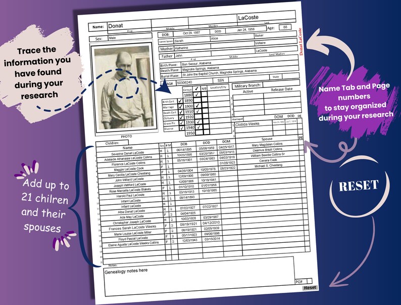 Family Tree Data Sheet Fillable PDF - Etsy Australia