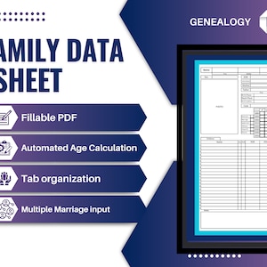 Family Tree Data Sheet Fillable PDF - Etsy