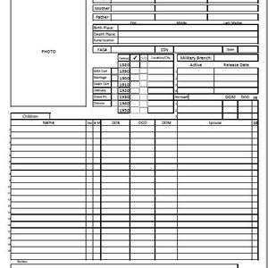 Family Tree Data Sheet Fillable PDF - Etsy