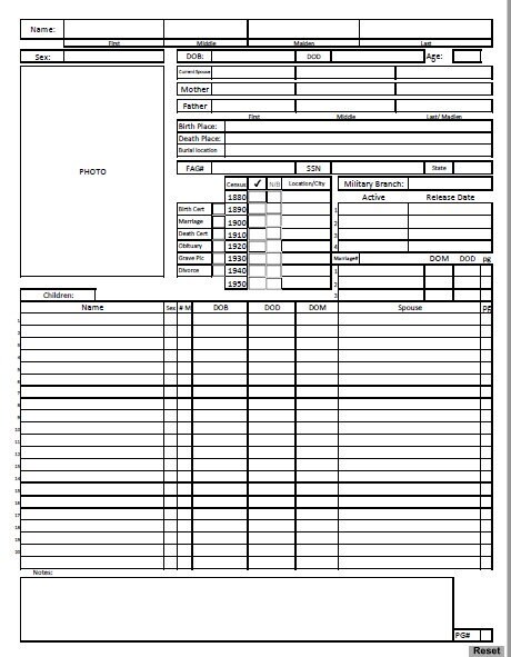 Family Tree Data Sheet Fillable PDF - Etsy