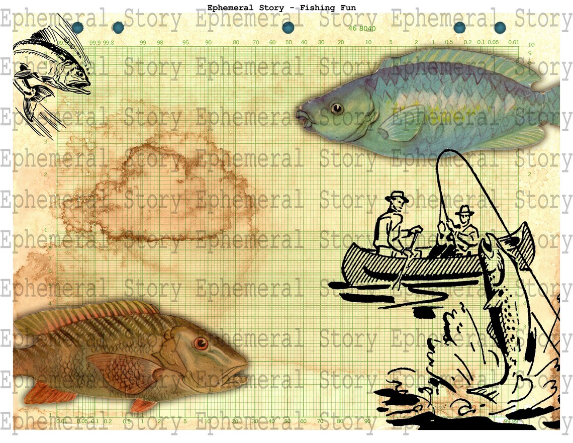Fishing Fun Digital Kit Junk Journal Scrapbook Digi Kit Printable ...