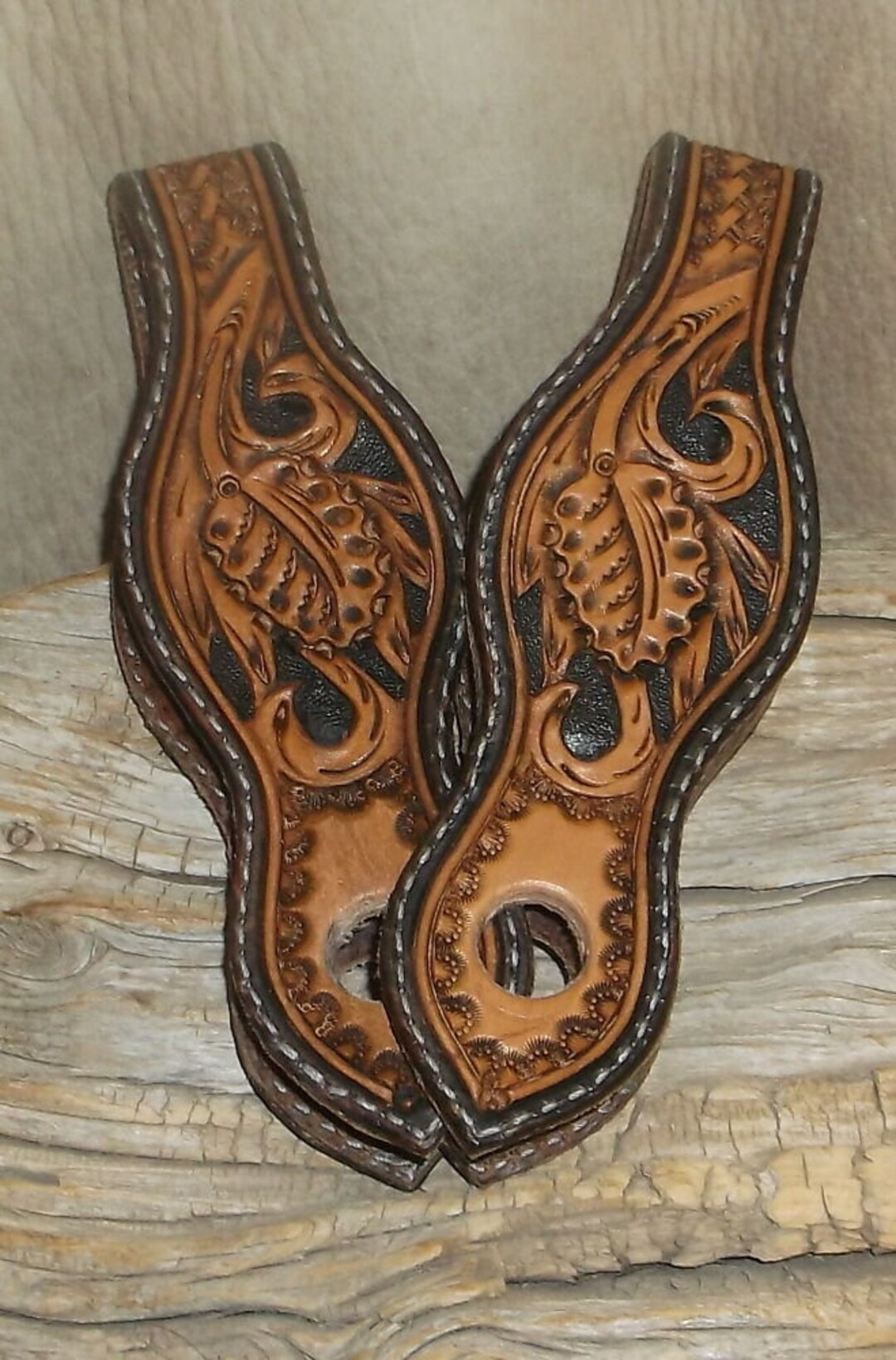 Slobber Straps Floral Tooled, Medium Saddle Oil. for Mecate Reins ...