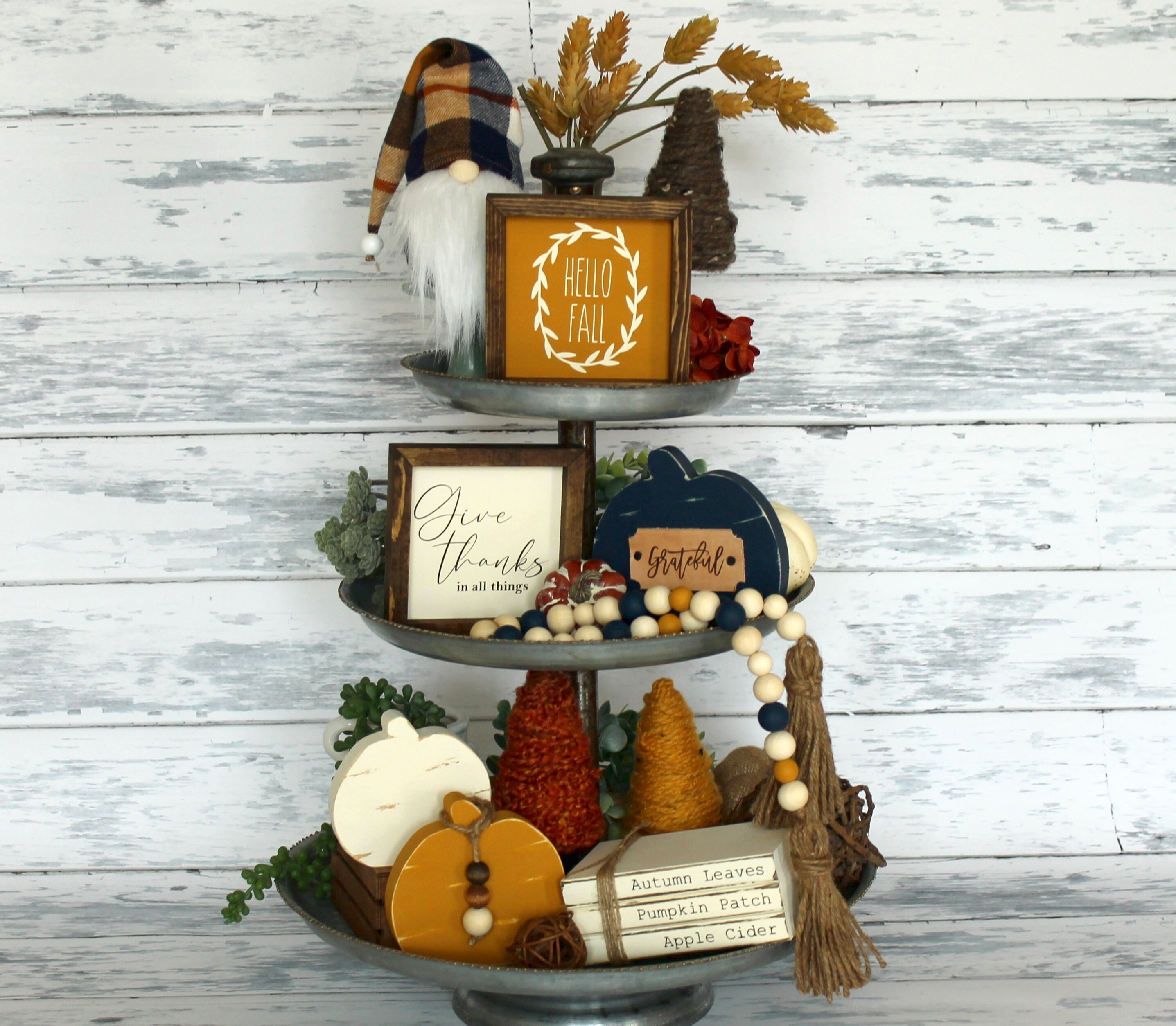 Fall Trees Decor Rustic Farmhouse Tier Tray Brown Orange - Etsy