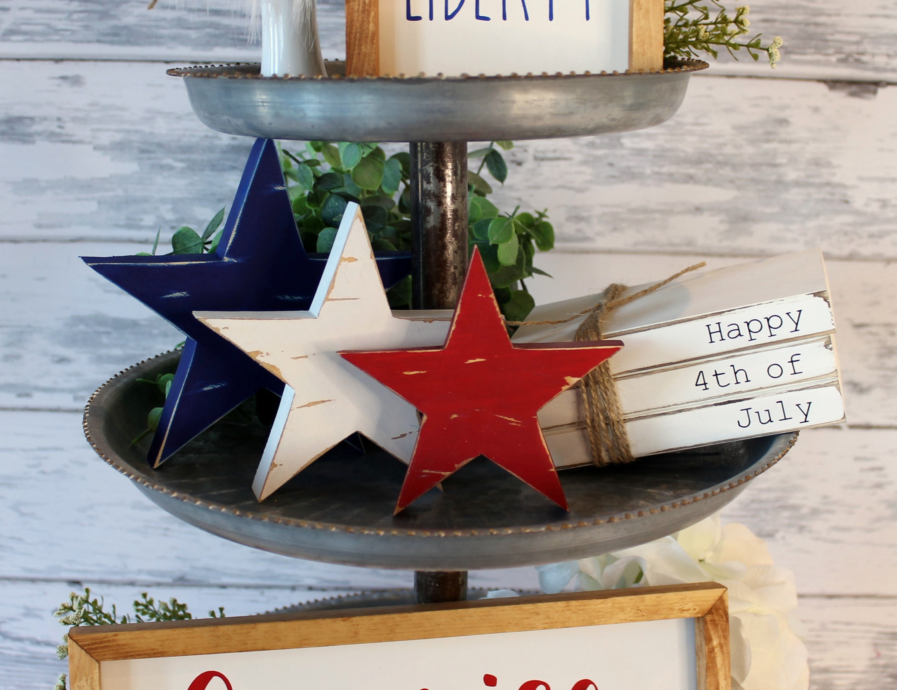 4th of July Book Stack Patriotic Rustic Farmhouse Tiered - Etsy