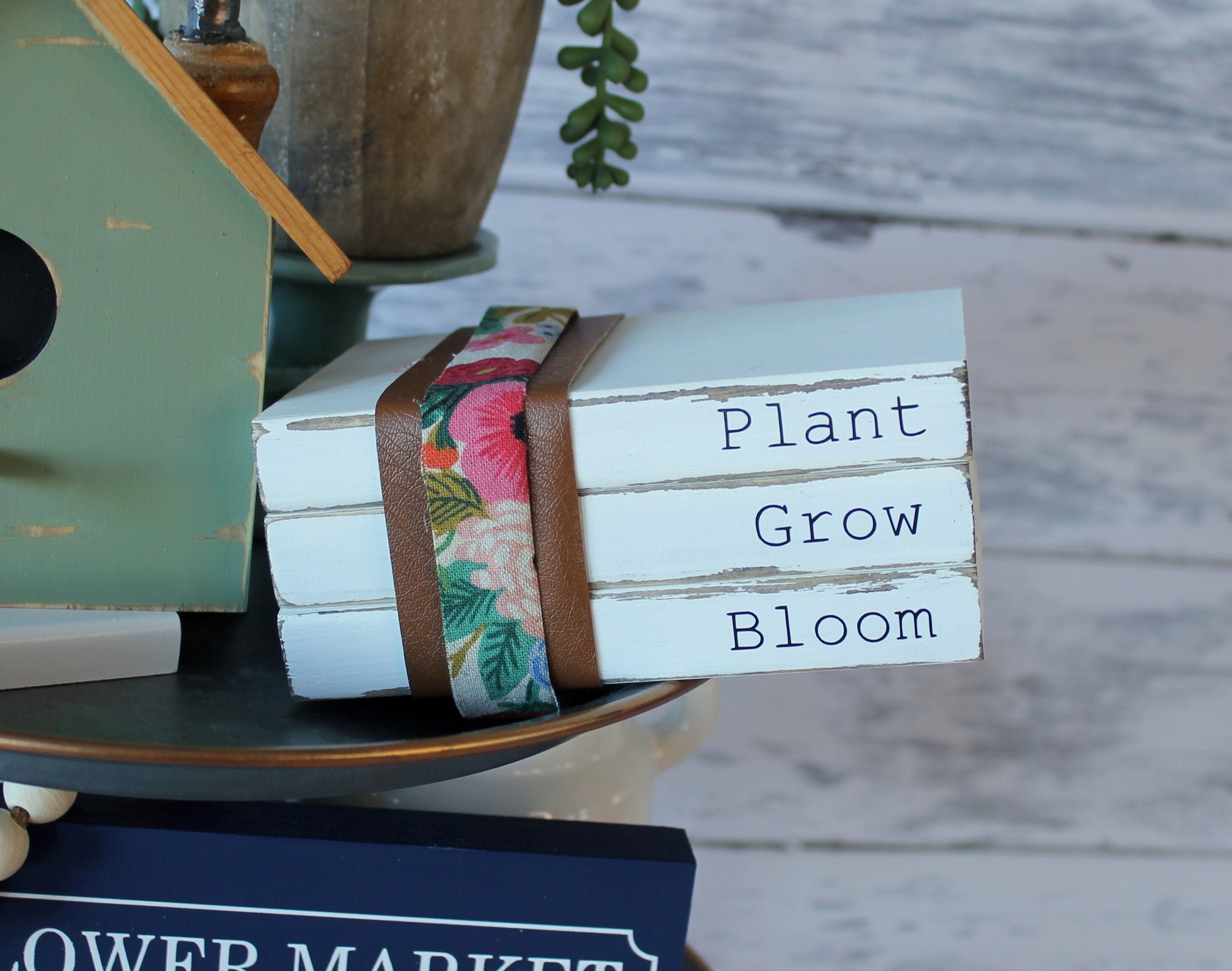 Spring Book Stack Plant Grow Bloom Book Stack Farmhouse Tiered | Etsy