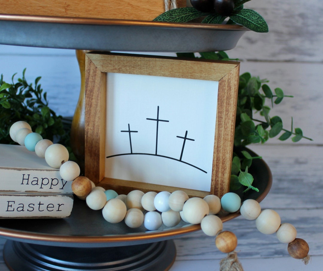 Easter Framed Sign 3 Crosses Farmhouse Tiered Tray Decor Christian Mini ...