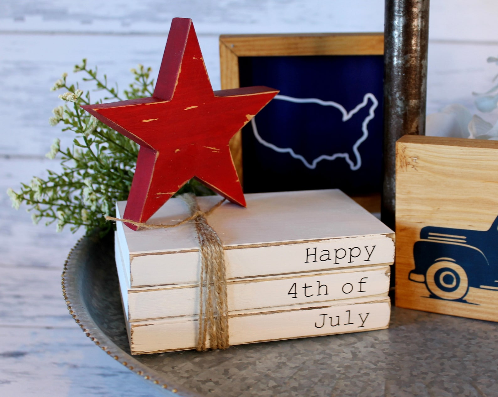 4th of July Book Stack Patriotic Rustic Farmhouse Tiered - Etsy