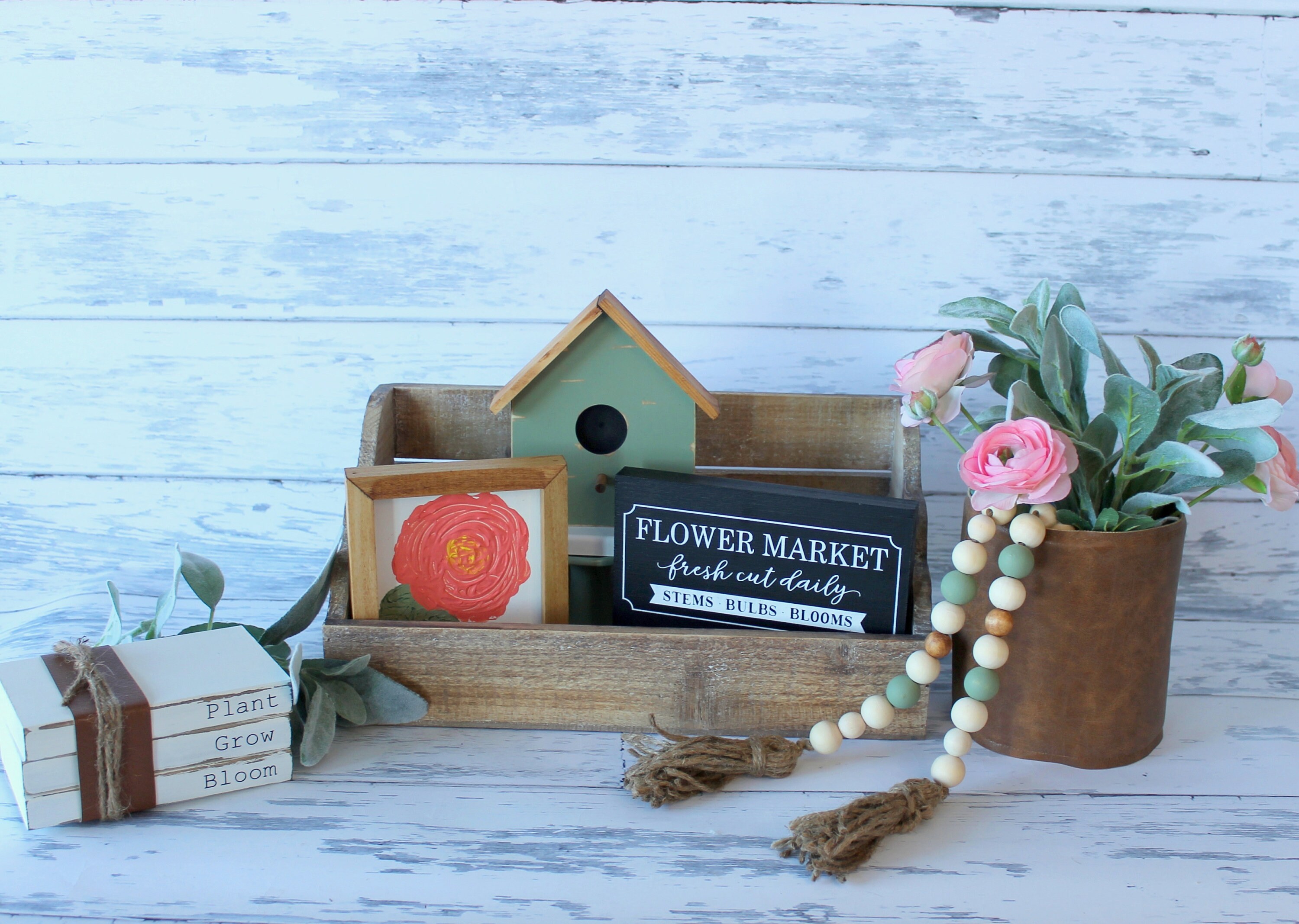 Spring Book Stack Plant Grow Bloom Book Stack Farmhouse Tiered - Etsy