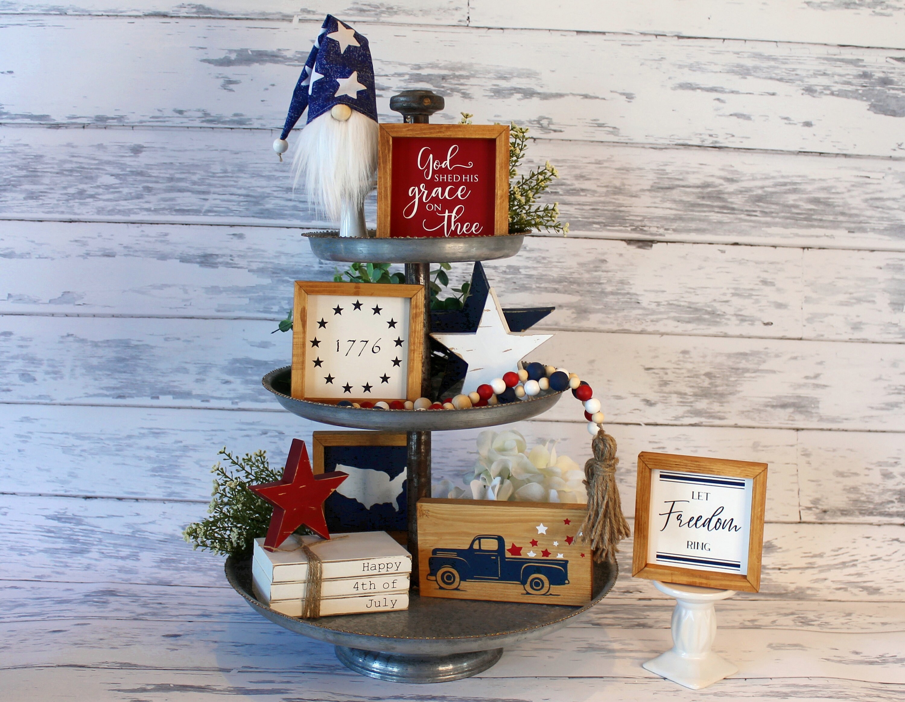 4th of July Book Stack Patriotic Rustic Farmhouse Tiered - Etsy