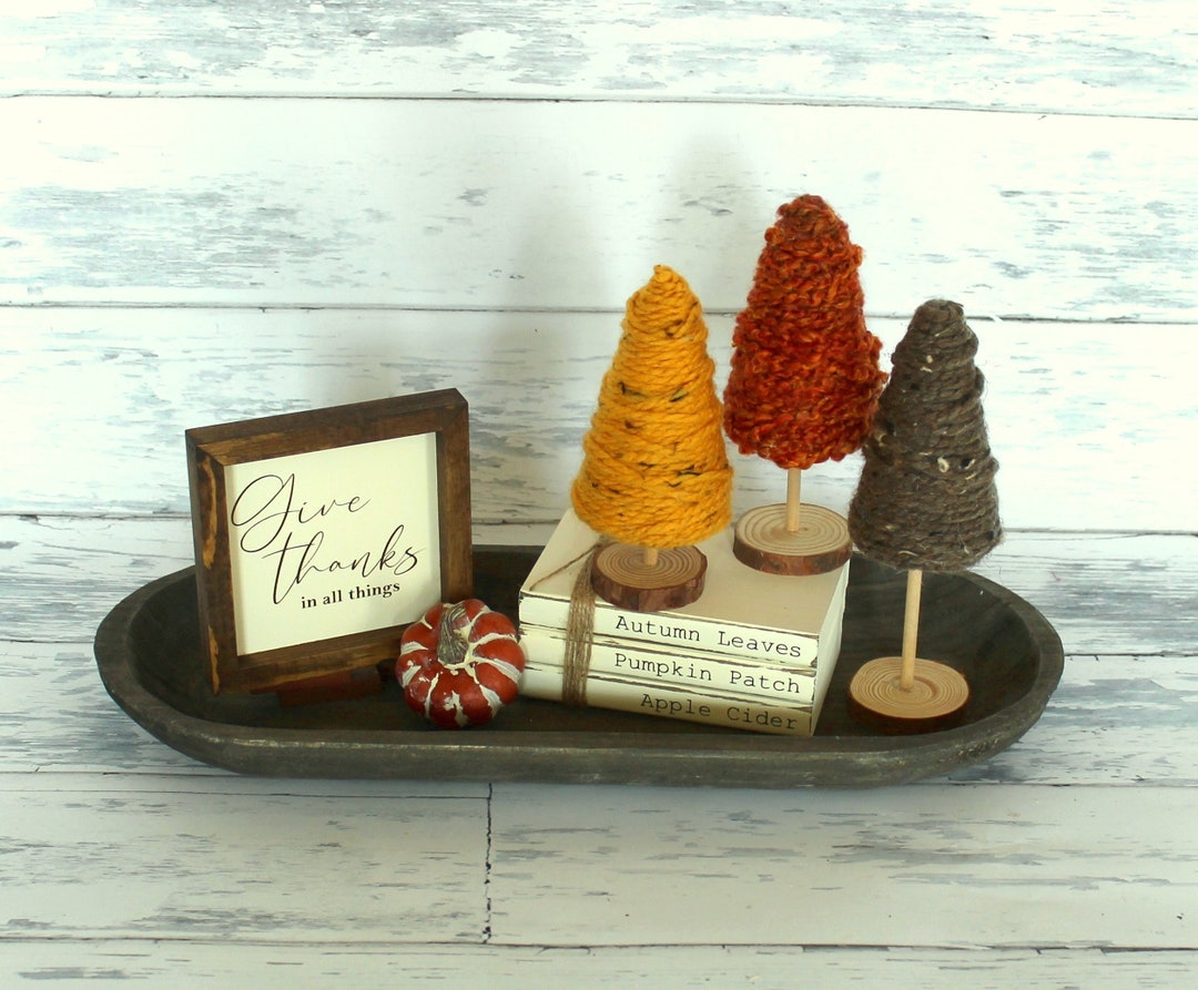 Fall Trees Decor - Rustic Farmhouse Tier Tray Brown Orange Mustard ...