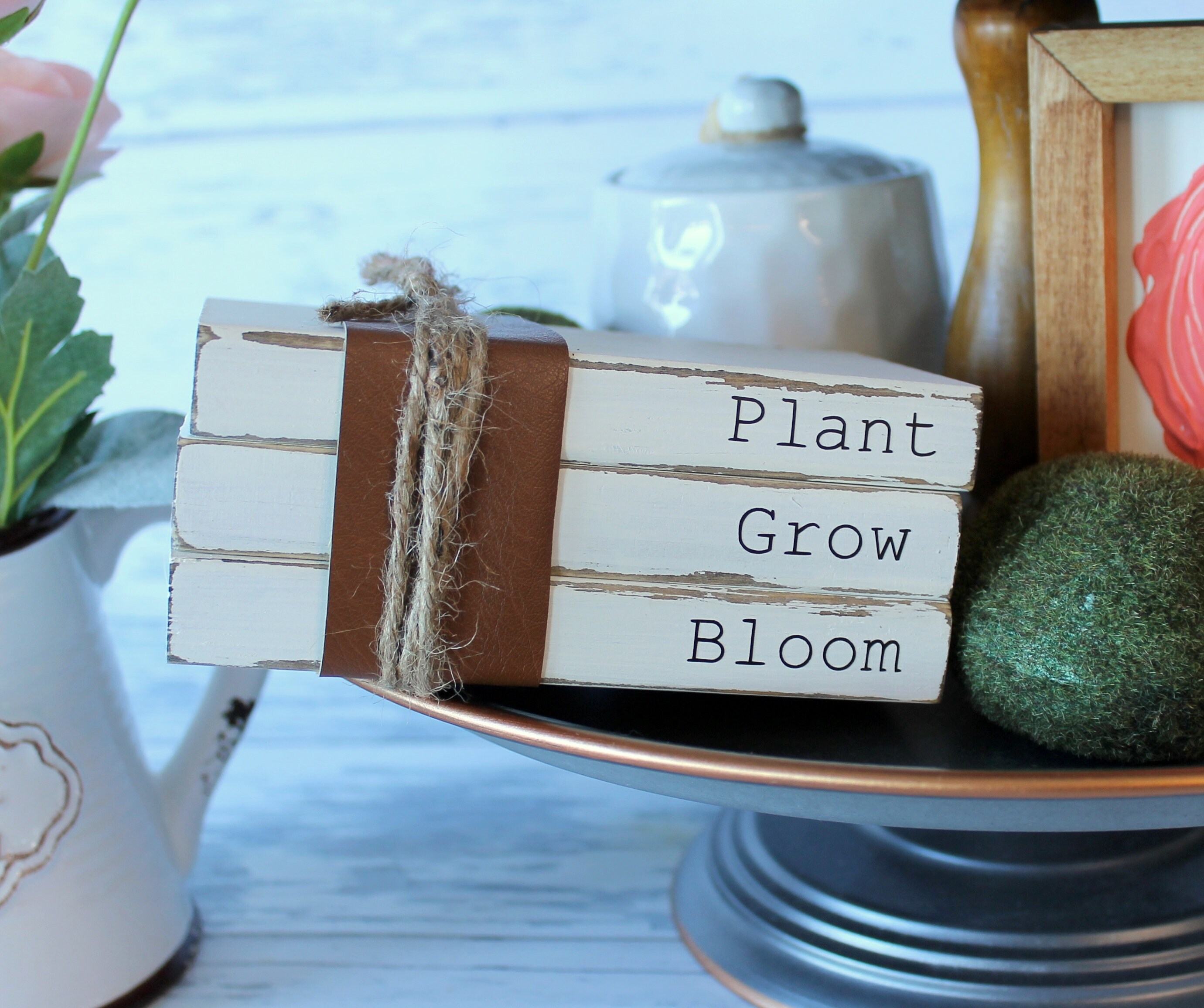 Spring Book Stack Plant Grow Bloom Book Stack Farmhouse Tiered | Etsy