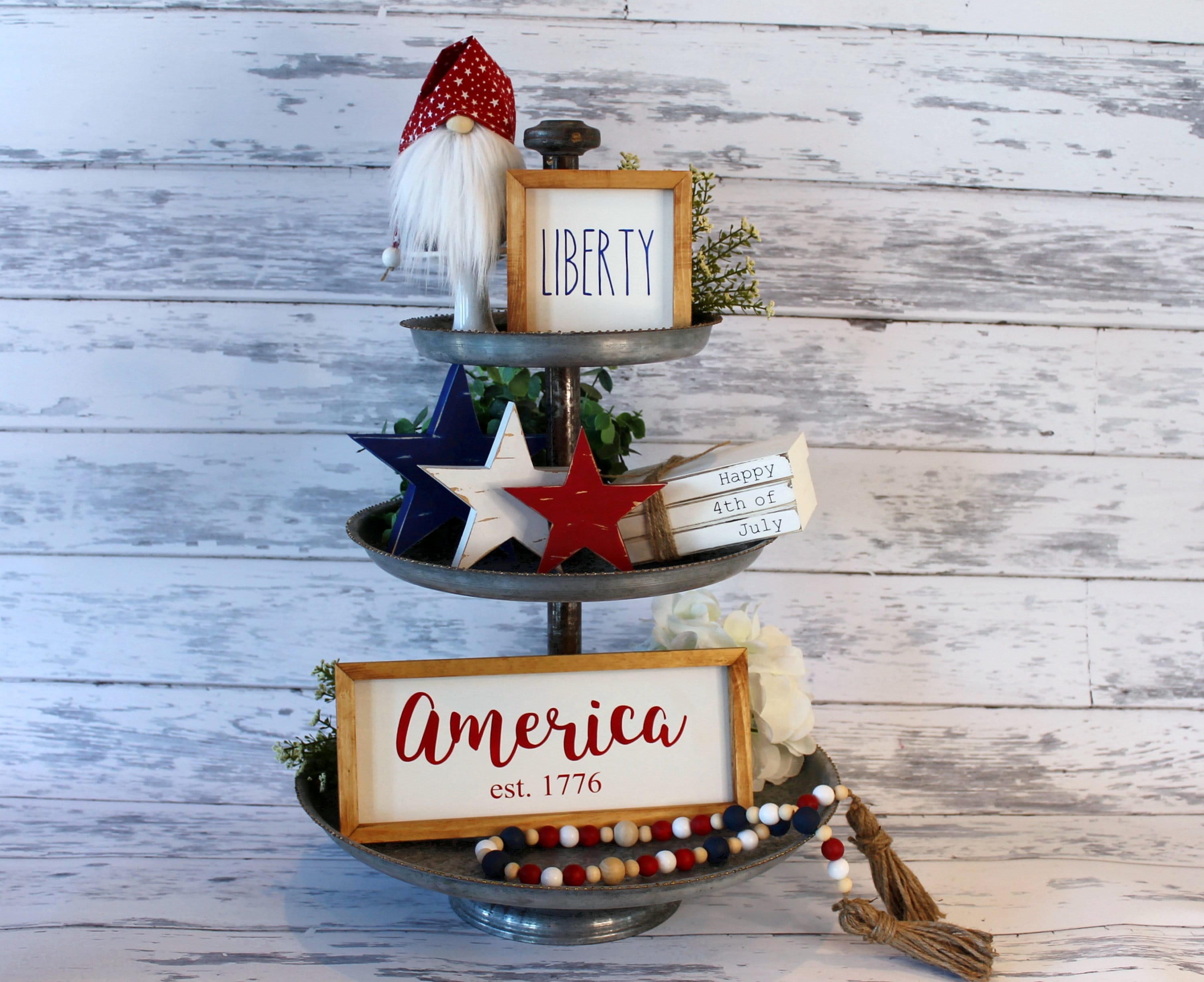 4th of July Book Stack Patriotic Rustic Farmhouse Tiered - Etsy