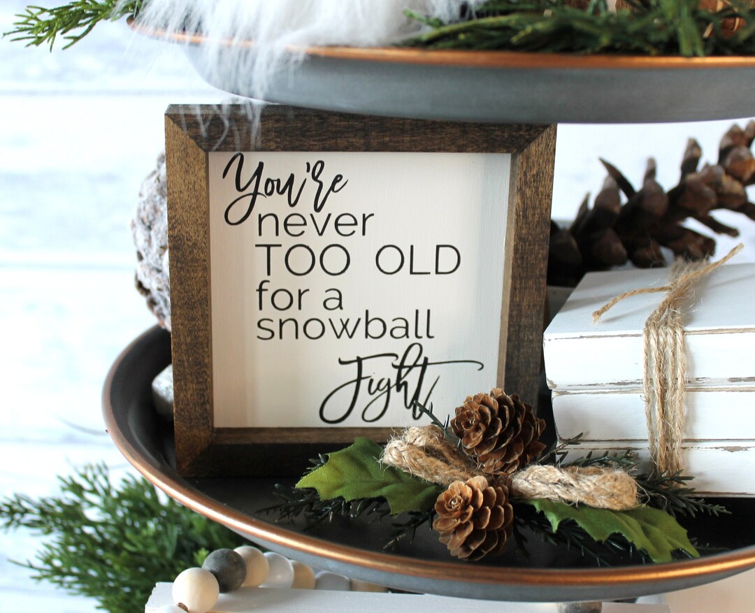 Snowball Fight Sign Rustic Winter Christmas Farmhouse Tiered Tray Ski ...
