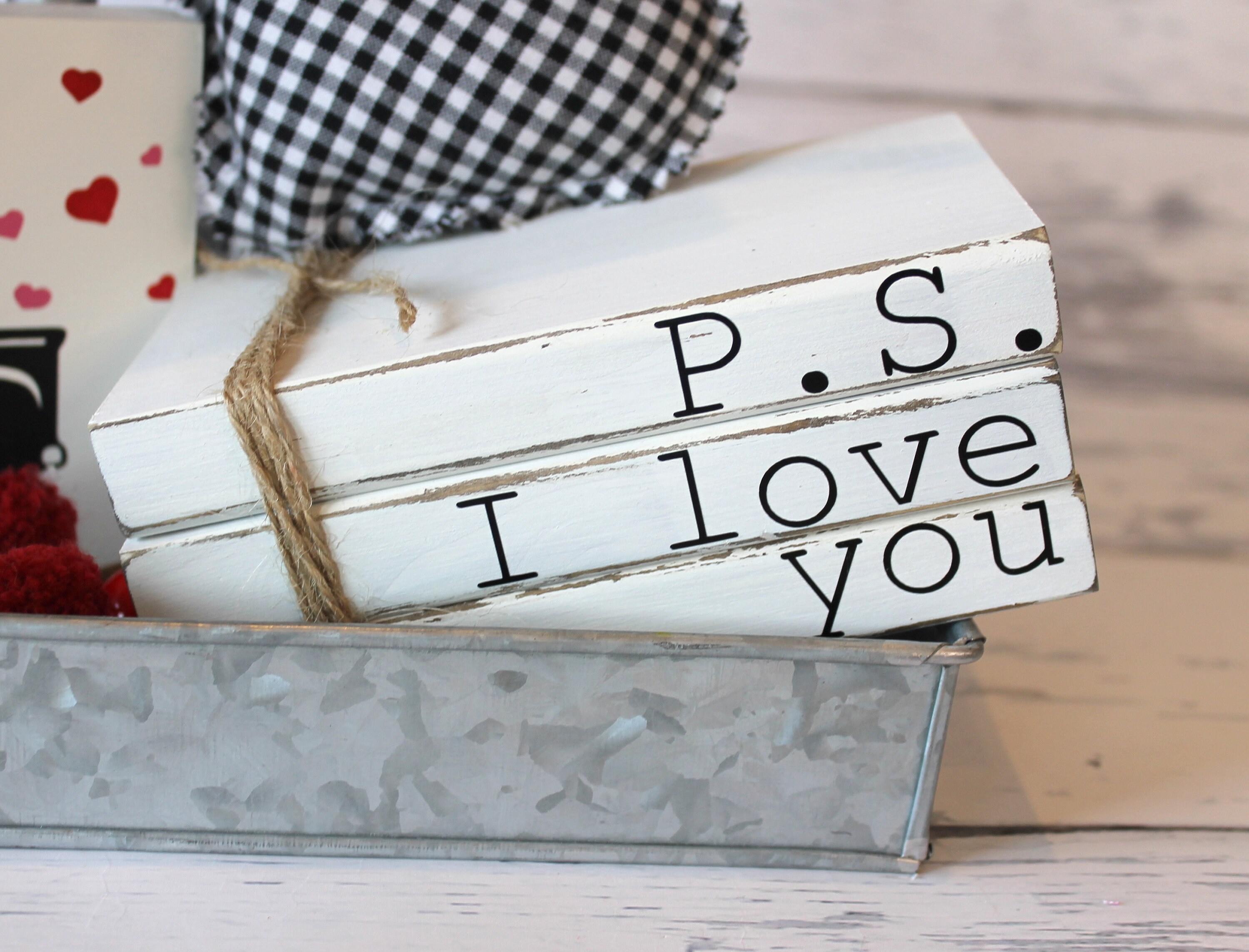 PS I Love You Book Stack Valentine's Day Farmhouse Wood - Etsy UK