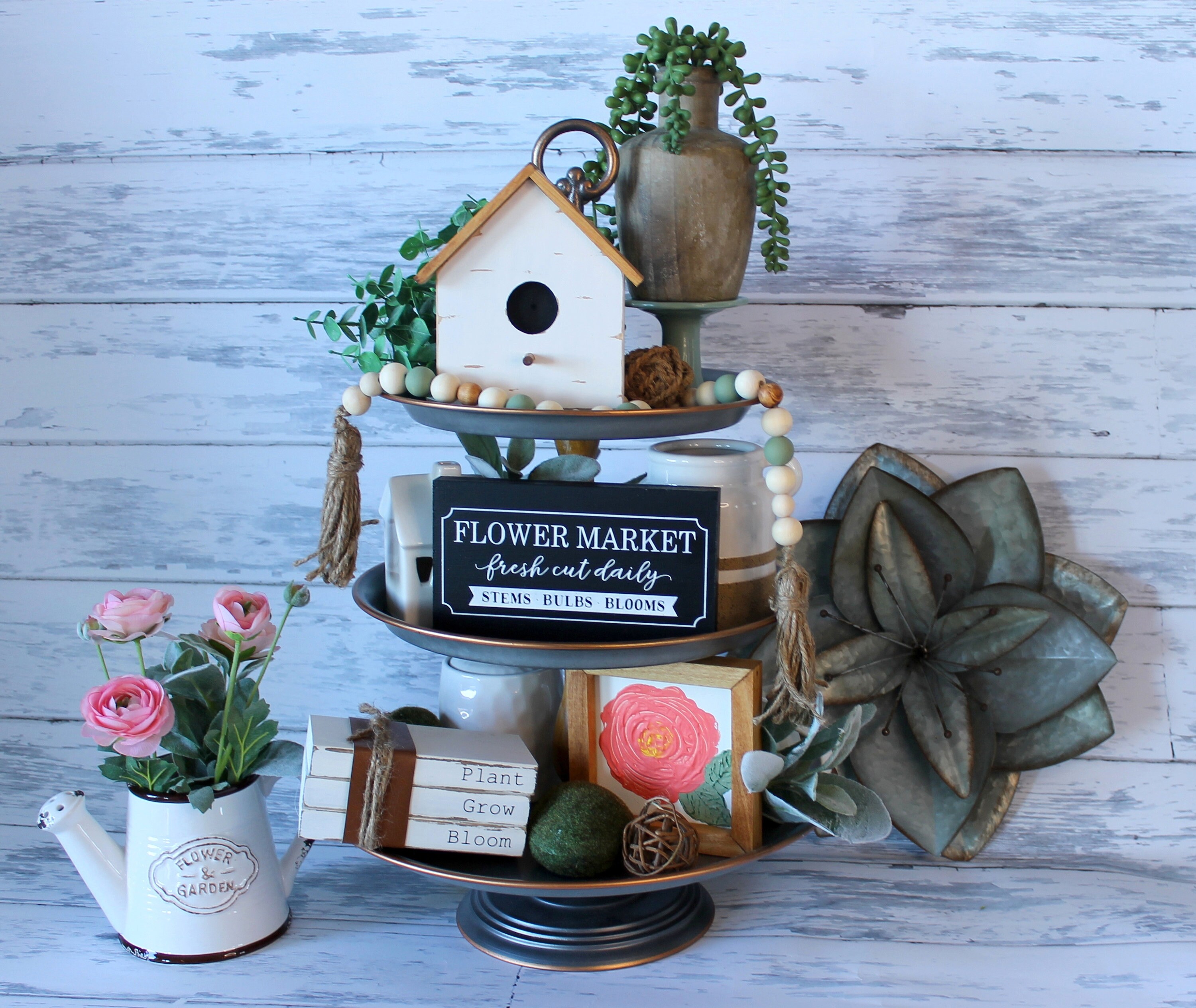 Spring Book Stack Plant Grow Bloom Book Stack Farmhouse Tiered - Etsy