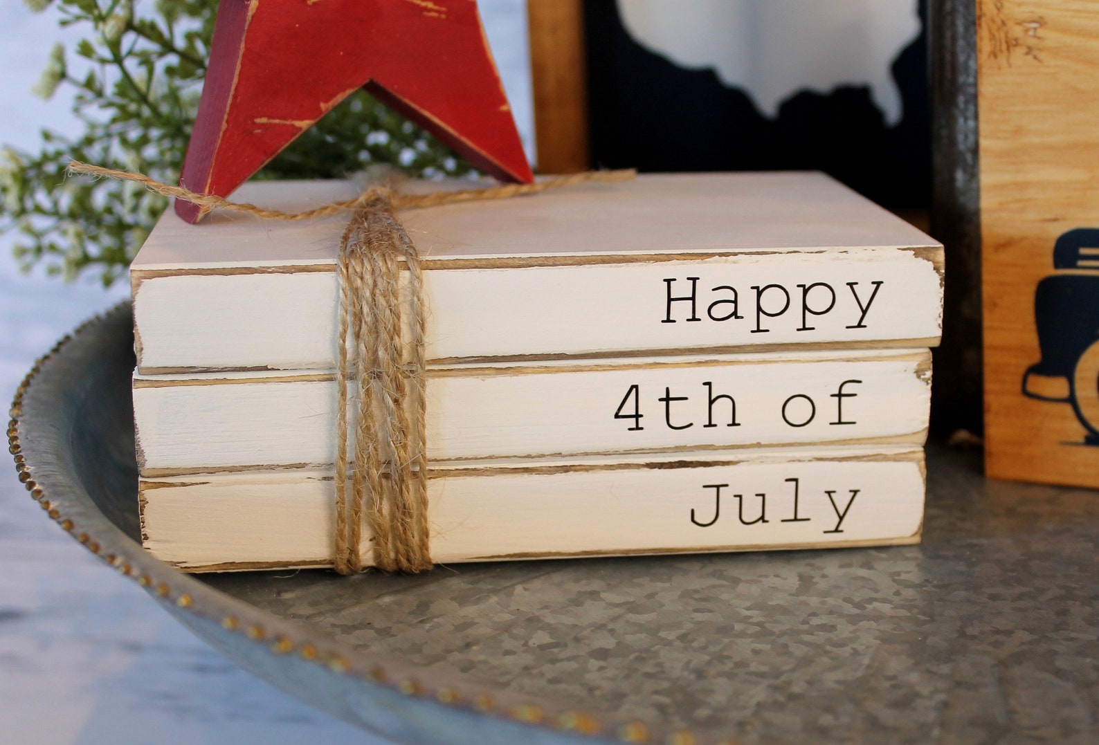 4th of July Book Stack Patriotic Rustic Farmhouse Tiered - Etsy
