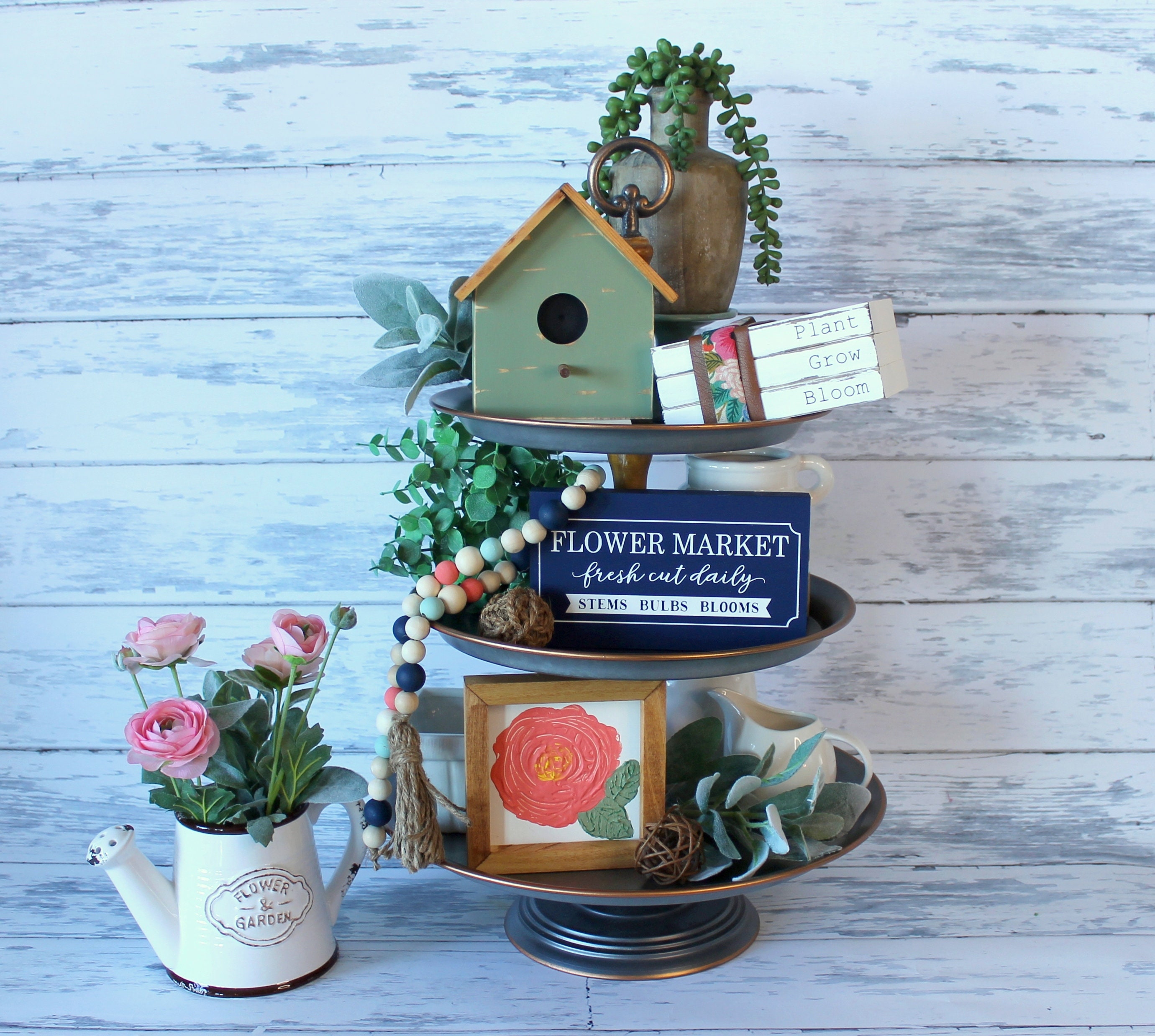 Spring Book Stack Plant Grow Bloom Book Stack Farmhouse Tiered - Etsy