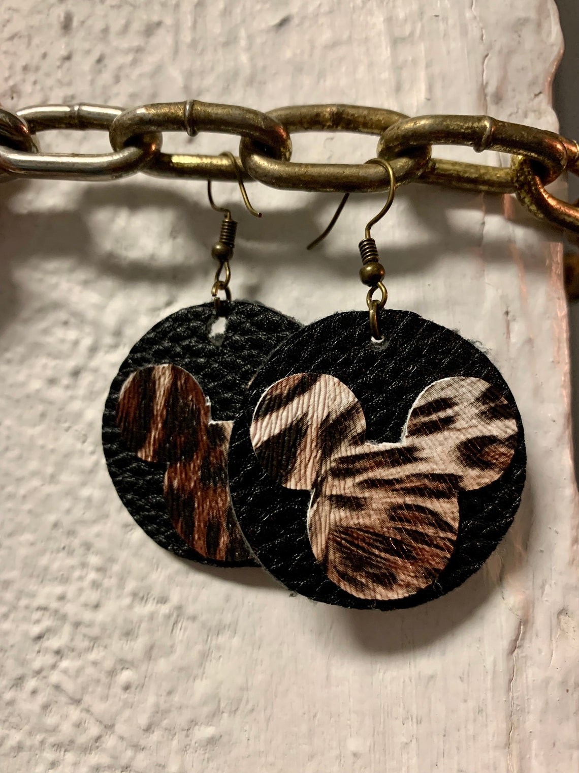 Leopard Print Mickey Head on Black Dangle Earrings - Etsy